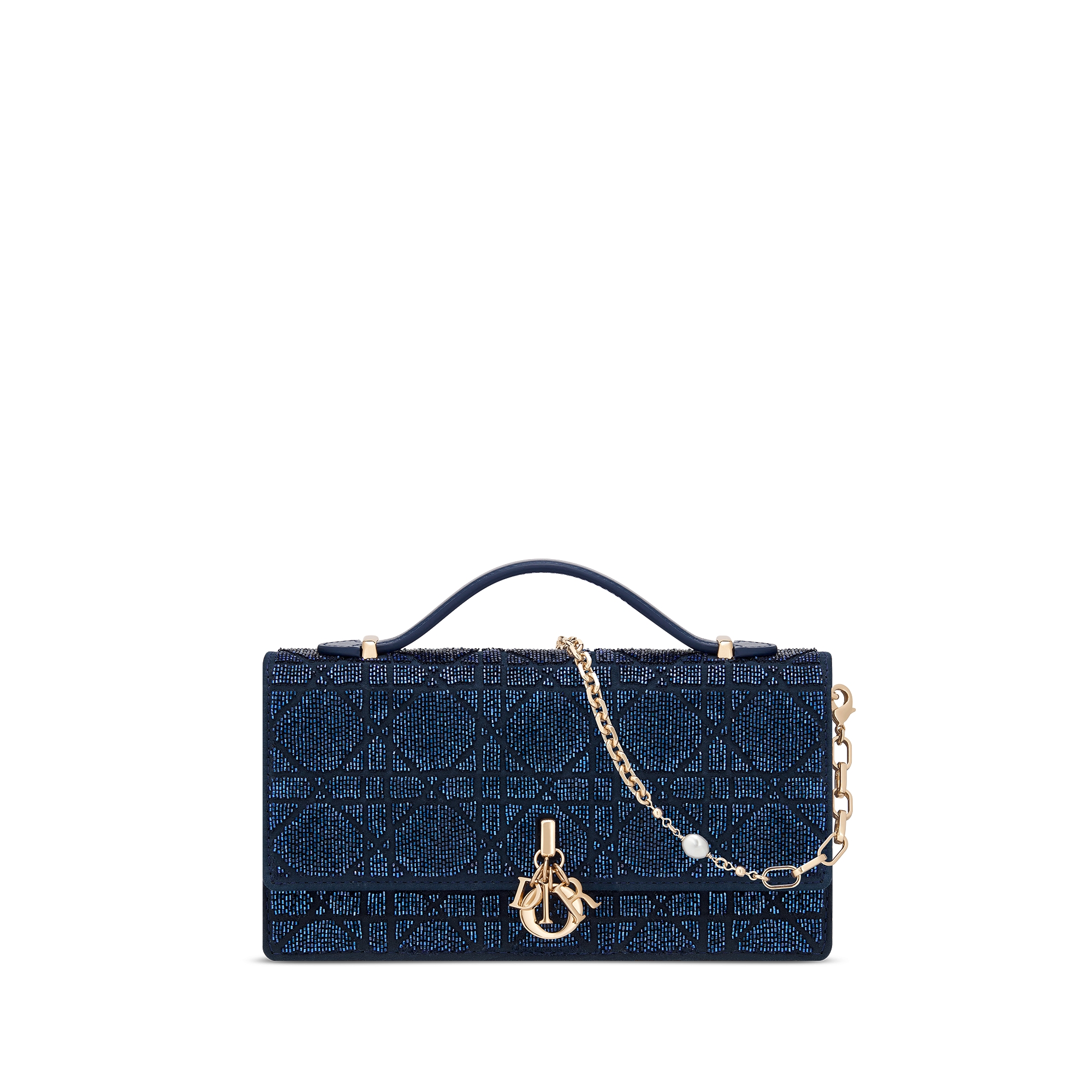 Dior Or My Dior Mini Bag Deep Ocean Blue Microbead-Embroidered Cotton ...