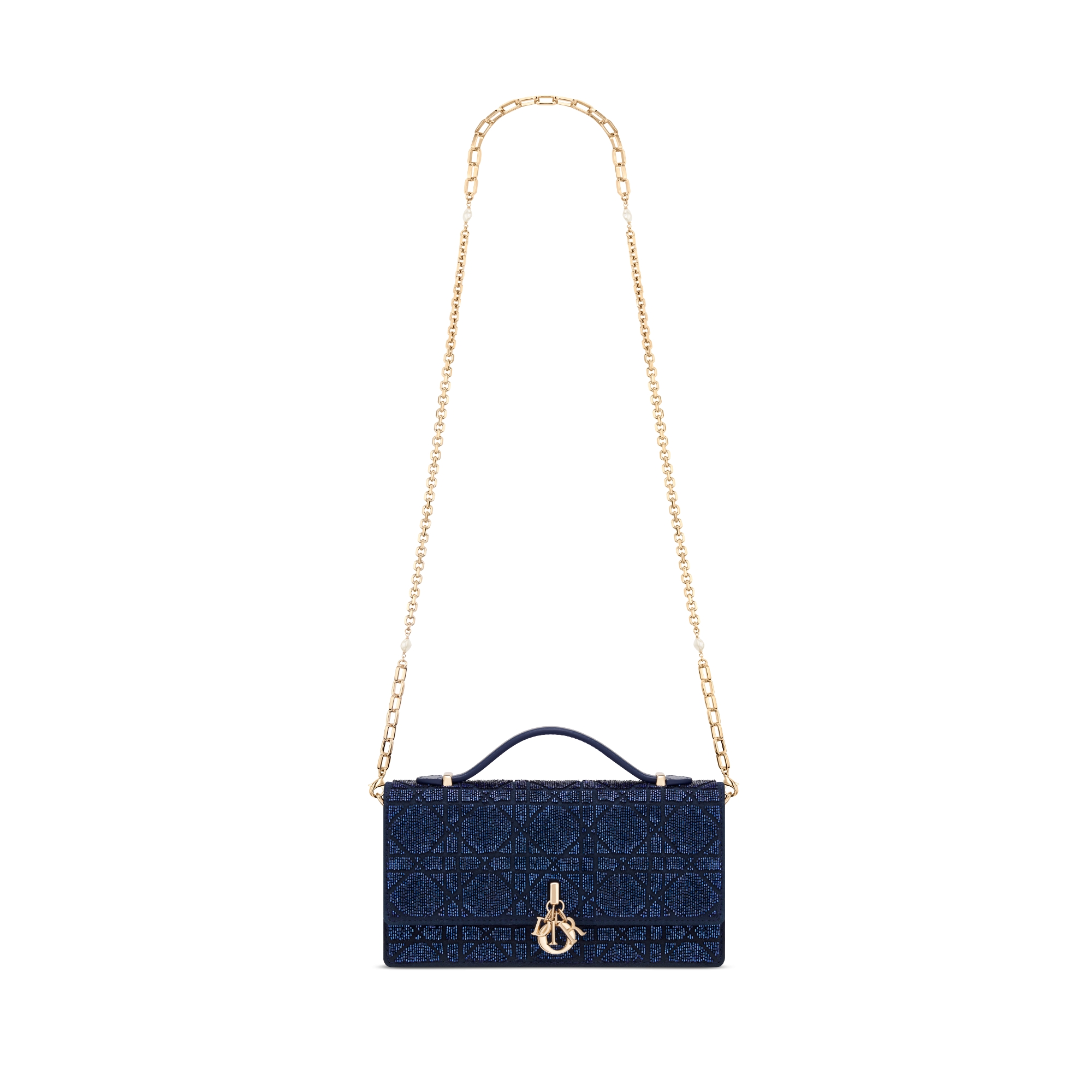 Dior Or My Dior Mini Bag Deep Ocean Blue Microbead-Embroidered Cotton ...