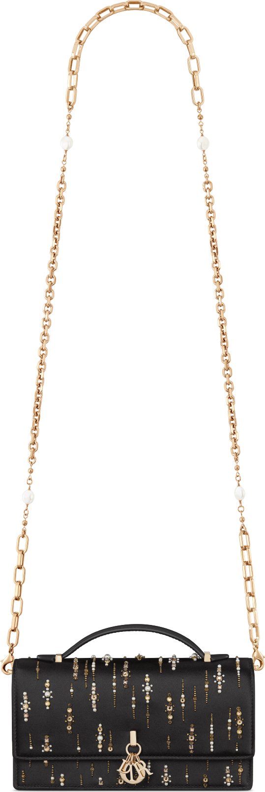 My Dior Mini Bag Black Satin Embroidered with White Resin Pearls | DIOR