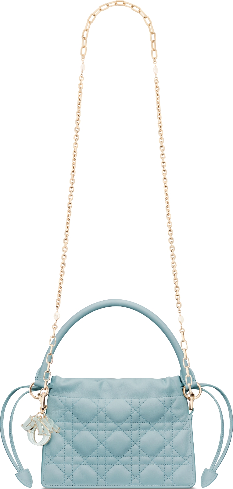 กระเป๋า Mini Lady Dior Milly หนังแกะลาย Cannage สีฟ้าเซเลสต์ | DIOR