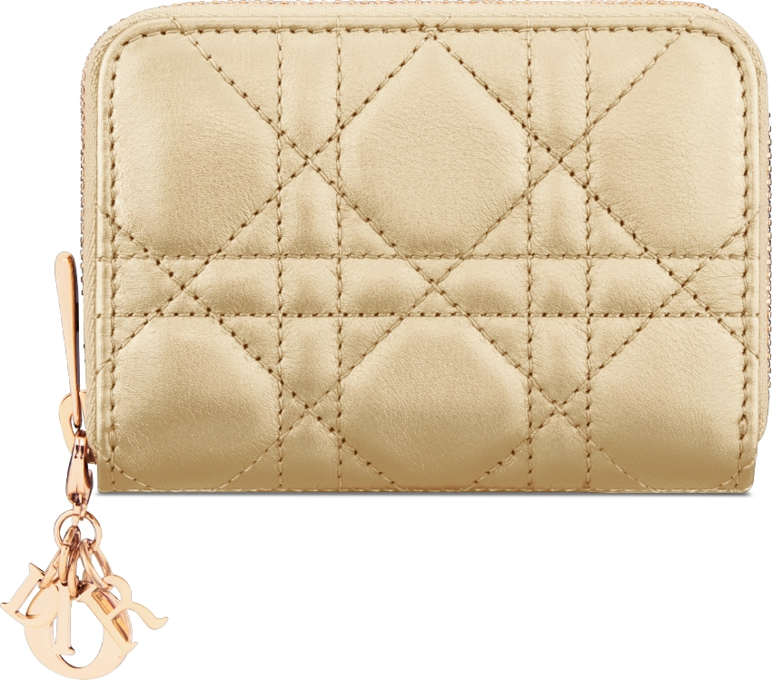 Small Dior Or Lady Dior Voyageur Coin Purse Iridescent Metallic Gold ...