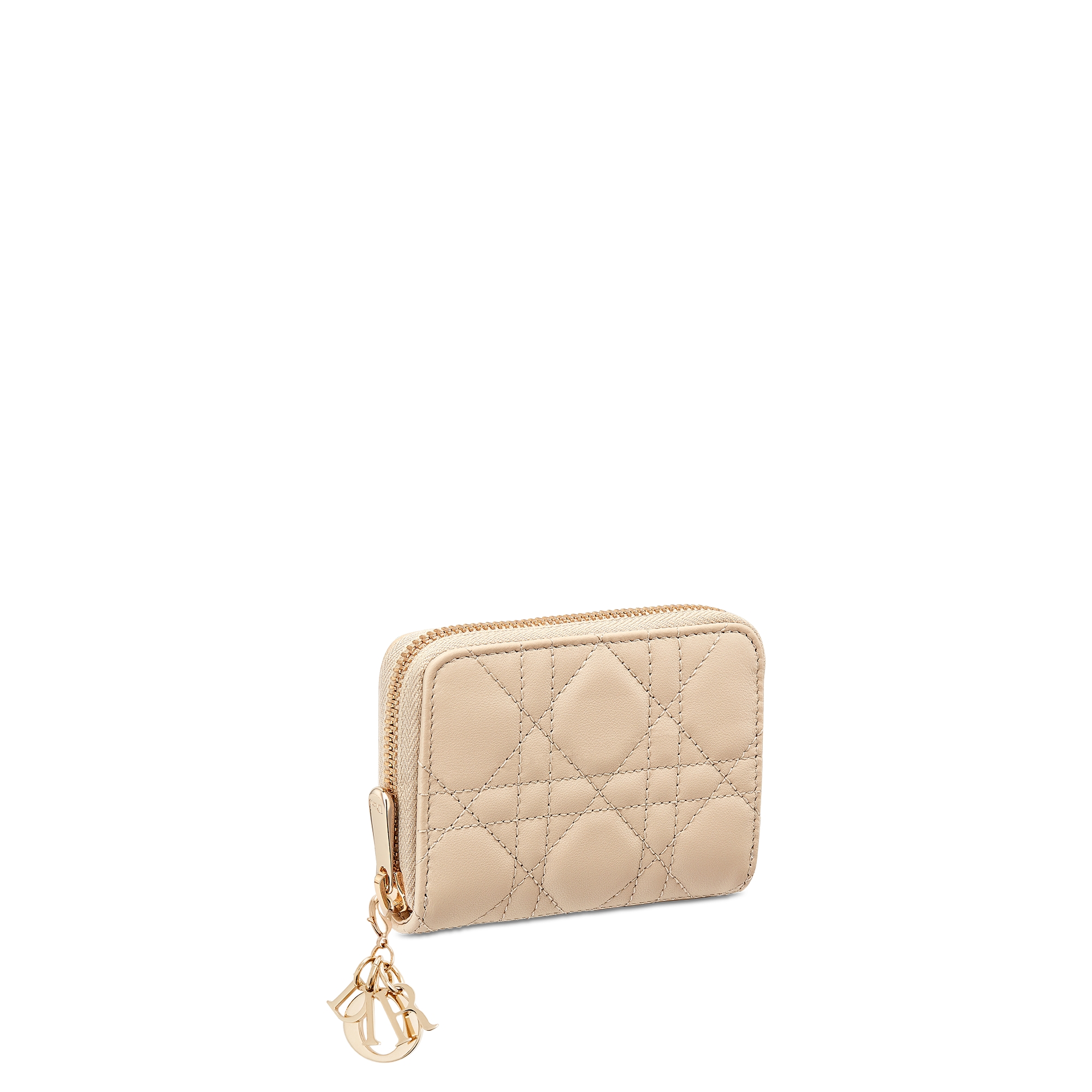 Small Lady Dior Voyageur Coin Purse Sand-Colored Cannage Lambskin | DIOR