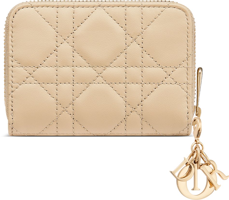 Small Lady Dior Voyageur Coin Purse Sand-Colored Cannage Lambskin | DIOR