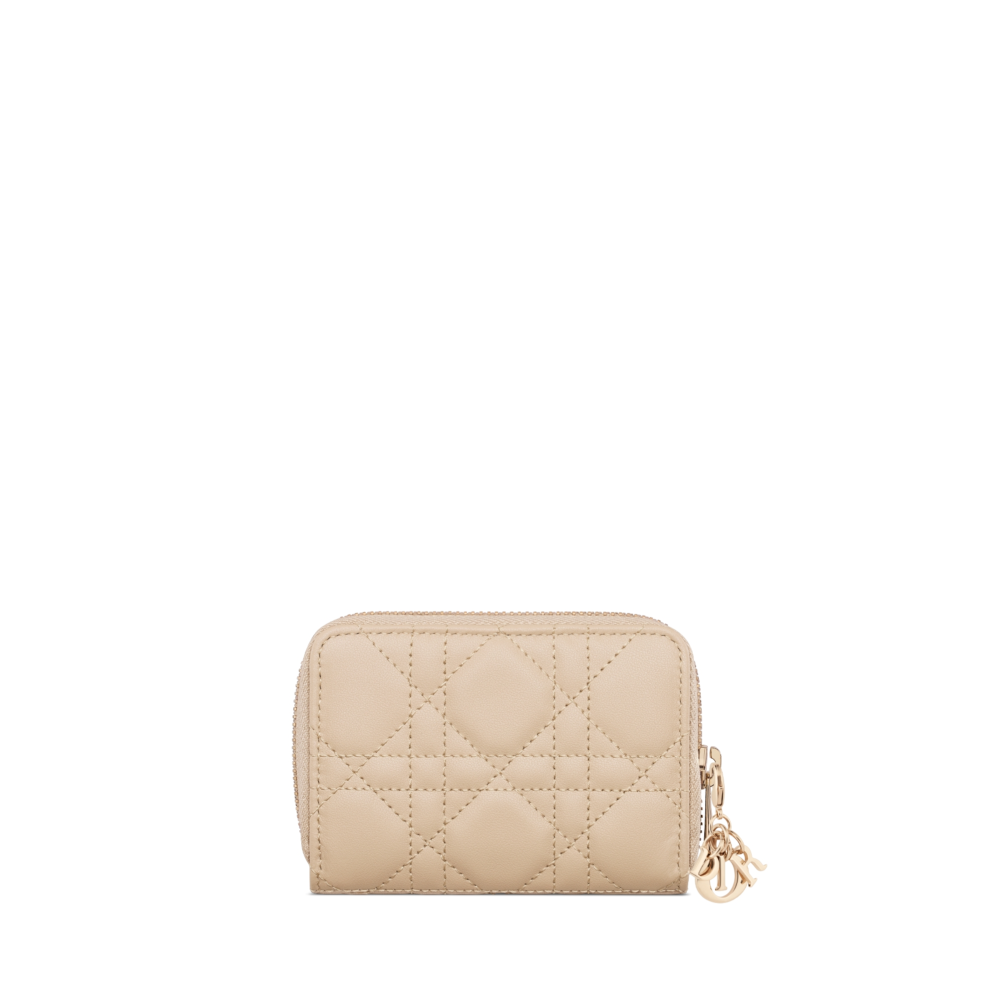 Small Lady Dior Voyageur Coin Purse Powder Beige Cannage Lambskin | DIOR