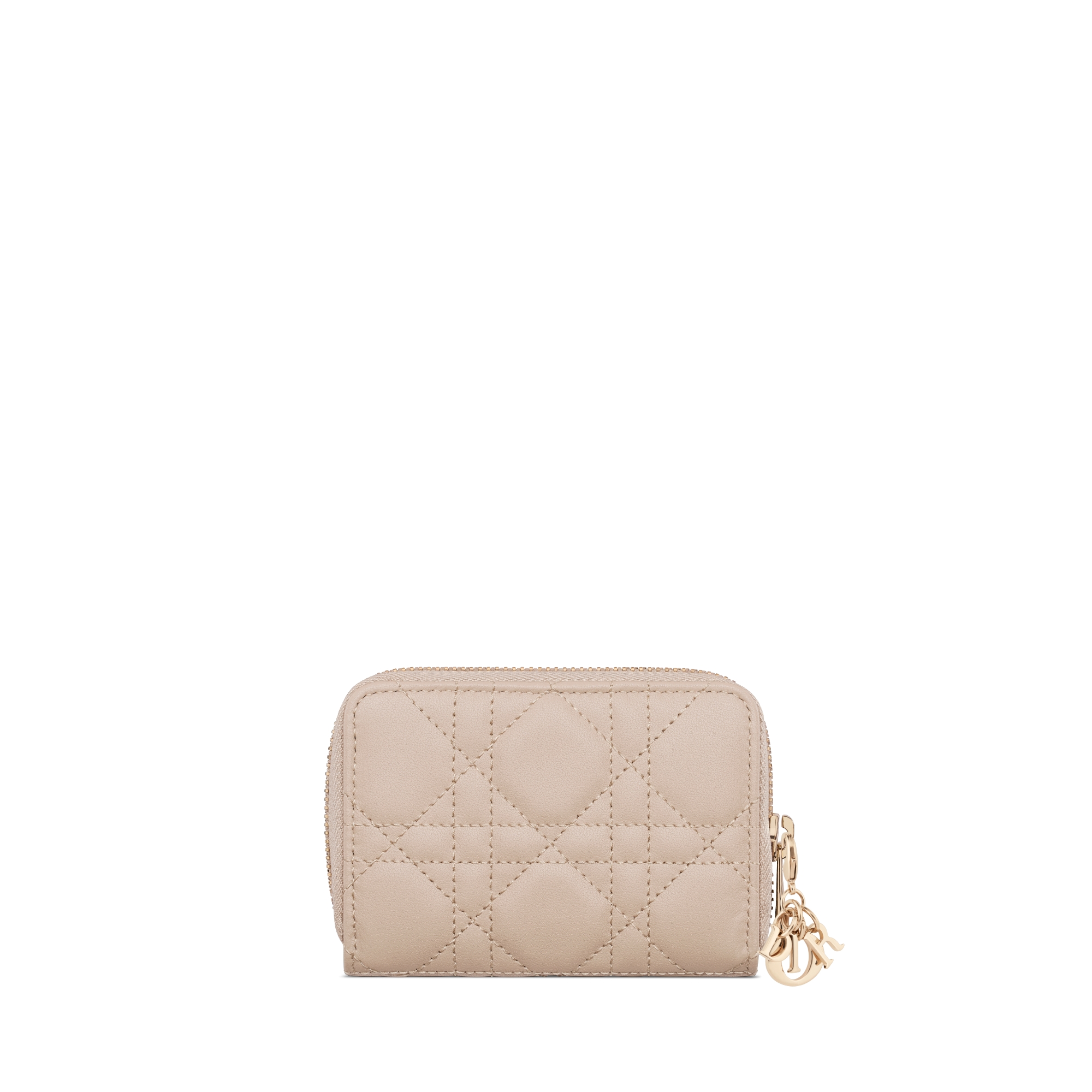 Small Lady Dior Voyageur Coin Purse Powder Beige Cannage Lambskin | DIOR