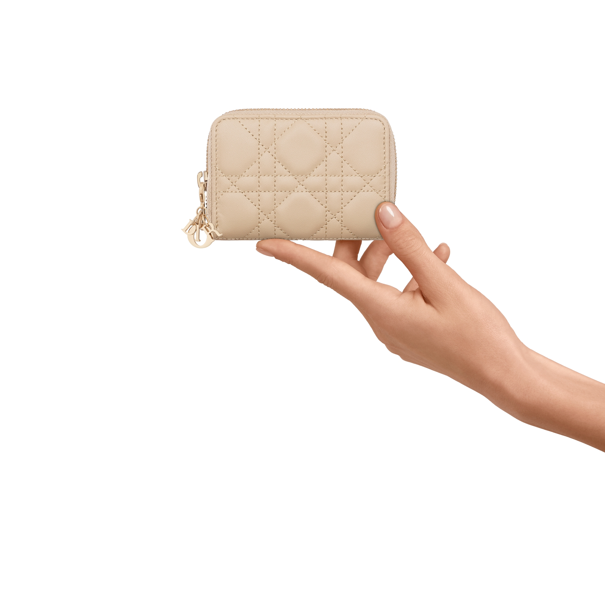 Small Lady Dior Voyageur Coin Purse Powder Beige Cannage Lambskin | DIOR