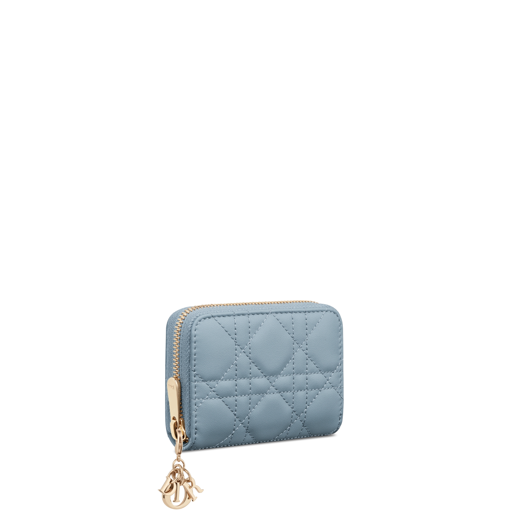 Small Lady Dior Voyageur Coin Purse Cloud Blue Cannage Lambskin | DIOR
