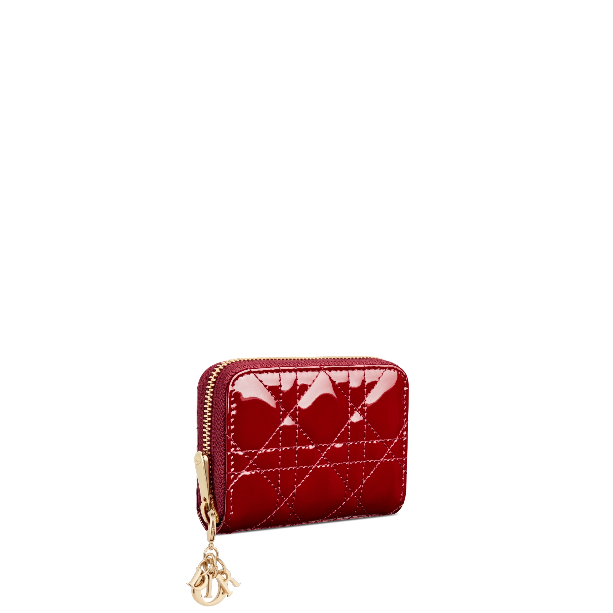 Small Lady Dior Voyageur Coin Purse Cherry Red Patent Cannage Calfskin ...