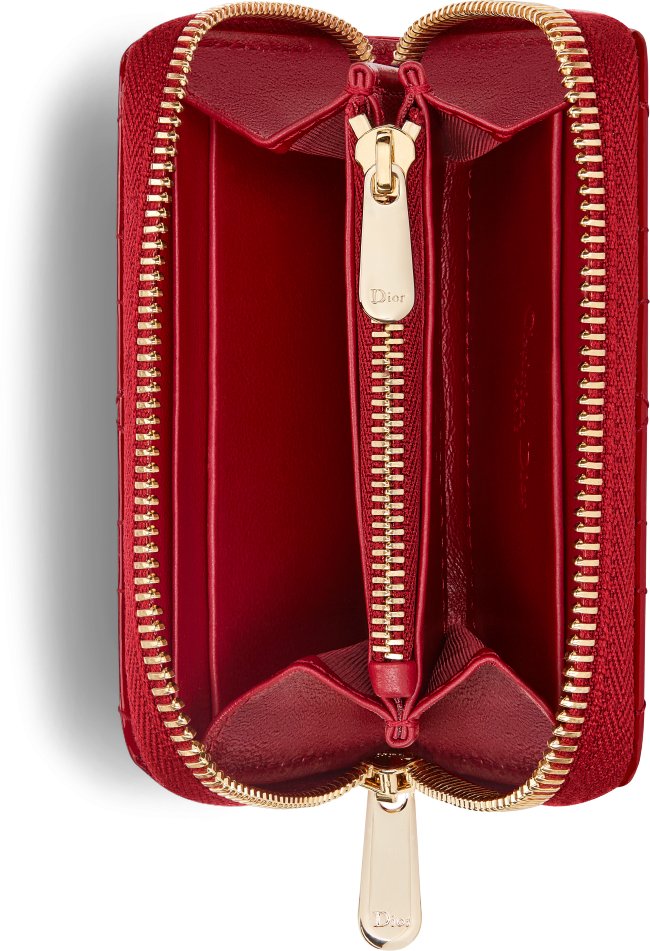 Small Lady Dior Voyageur Coin Purse Cherry Red Patent Cannage Calfskin ...