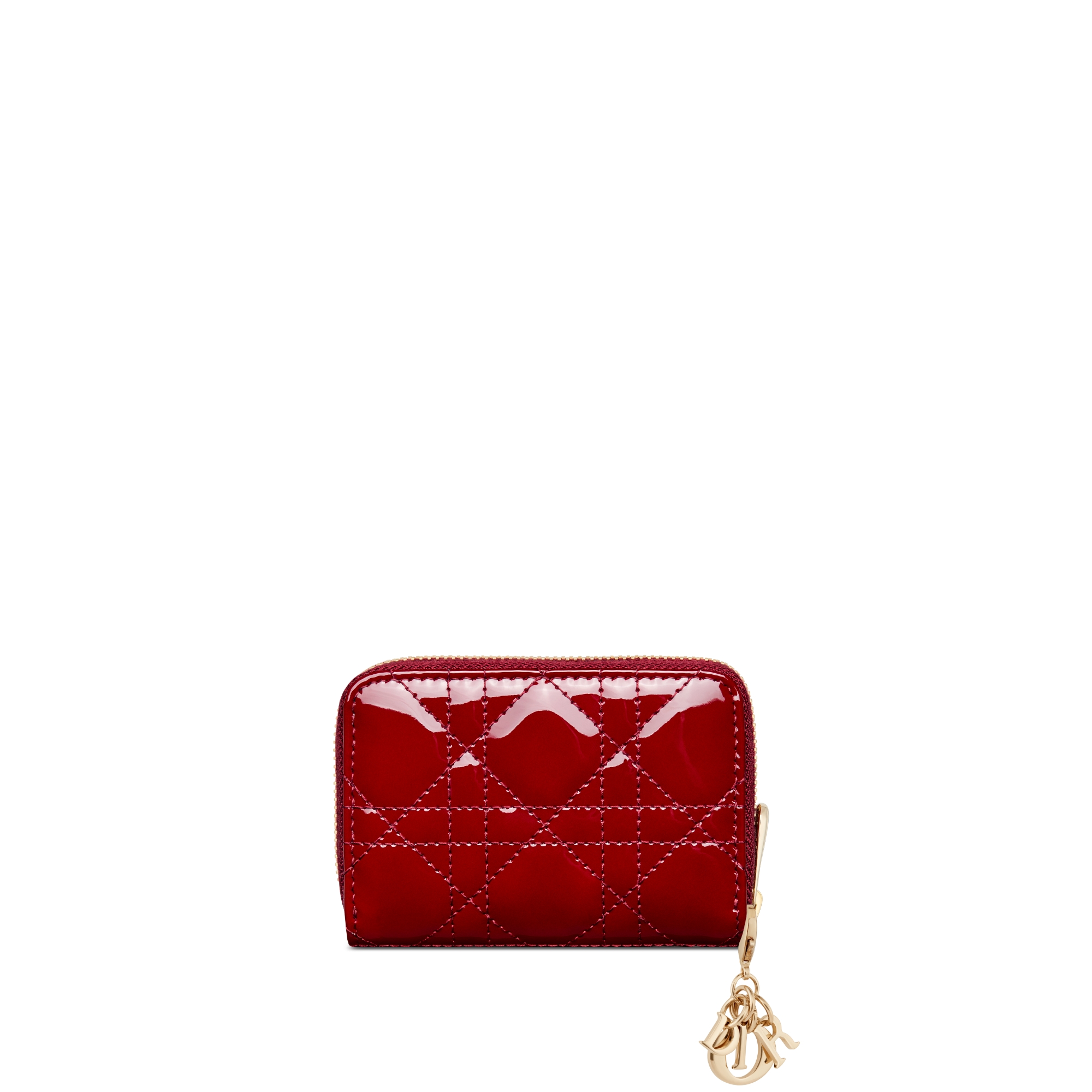 Small Lady Dior Voyageur Coin Purse Cherry Red Patent Cannage Calfskin ...
