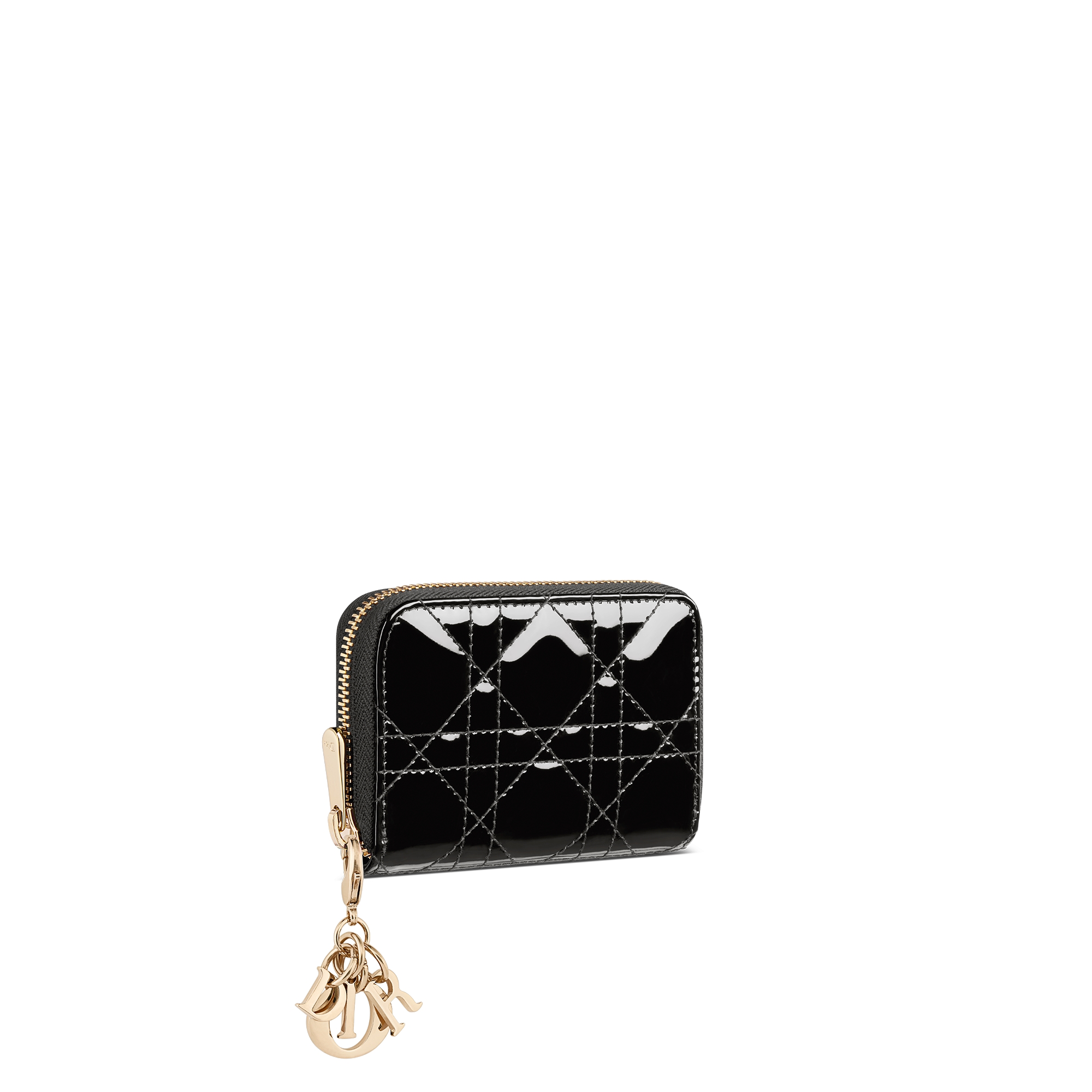 Small Lady Dior Voyageur Coin Purse Black Patent Cannage Calfskin | DIOR