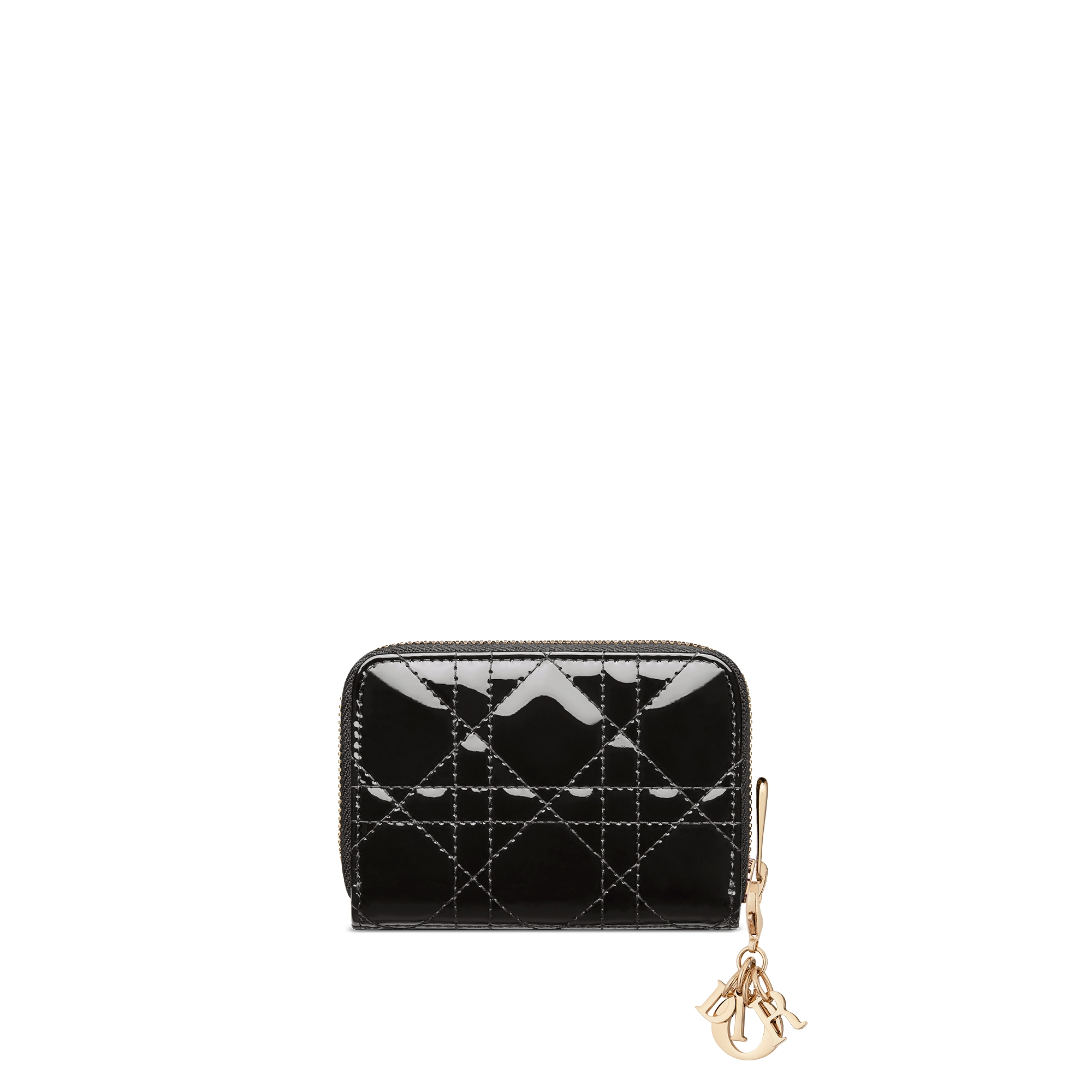 Small Lady Dior Voyageur Coin Purse Black Patent Cannage Calfskin | DIOR