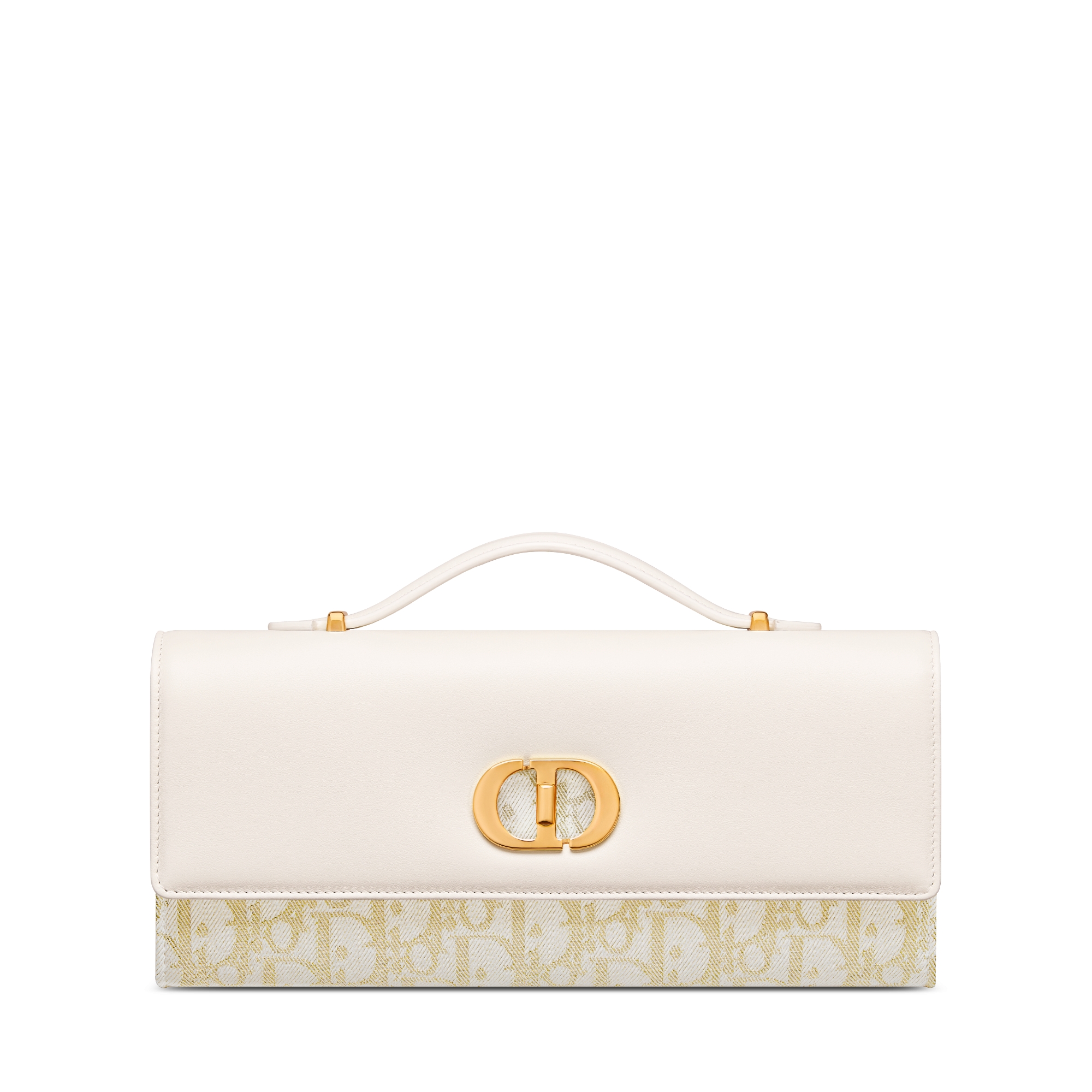 30 Montaigne Top Handle Pouch Gold-Tone Dior Oblique Jacquard and White ...