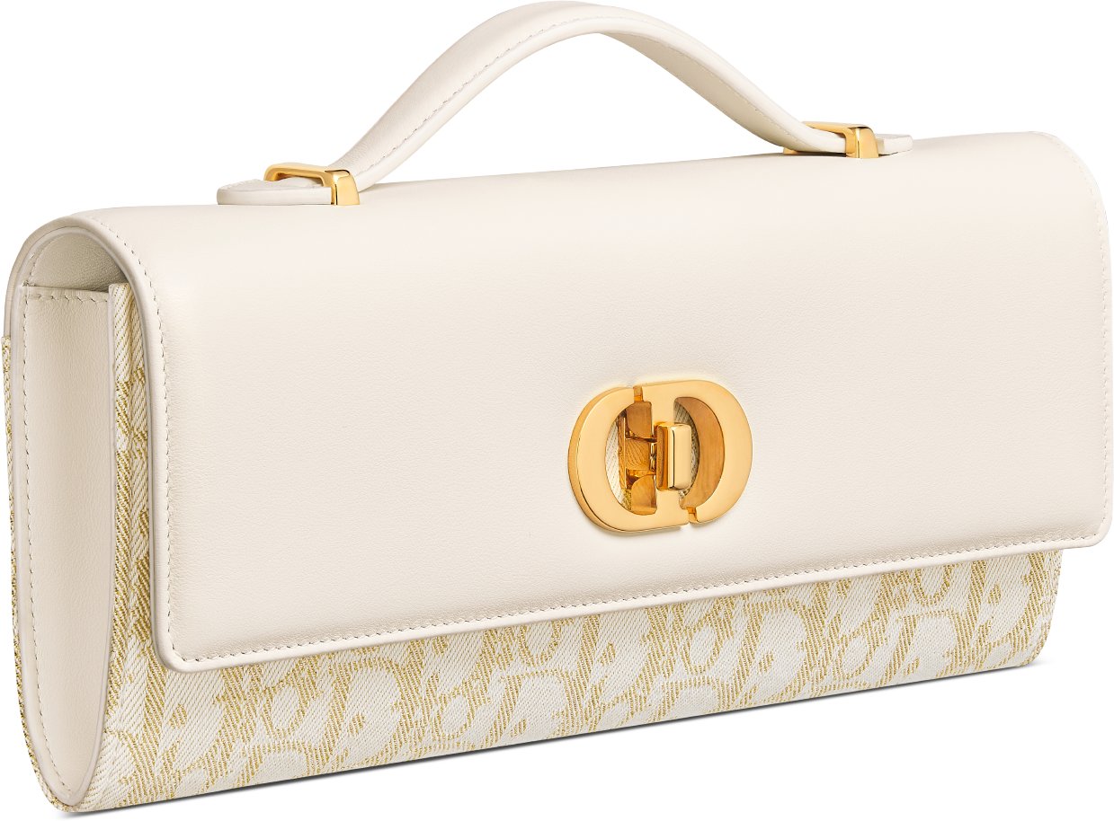 30 Montaigne Top Handle Pouch Gold-Tone Dior Oblique Jacquard and White ...