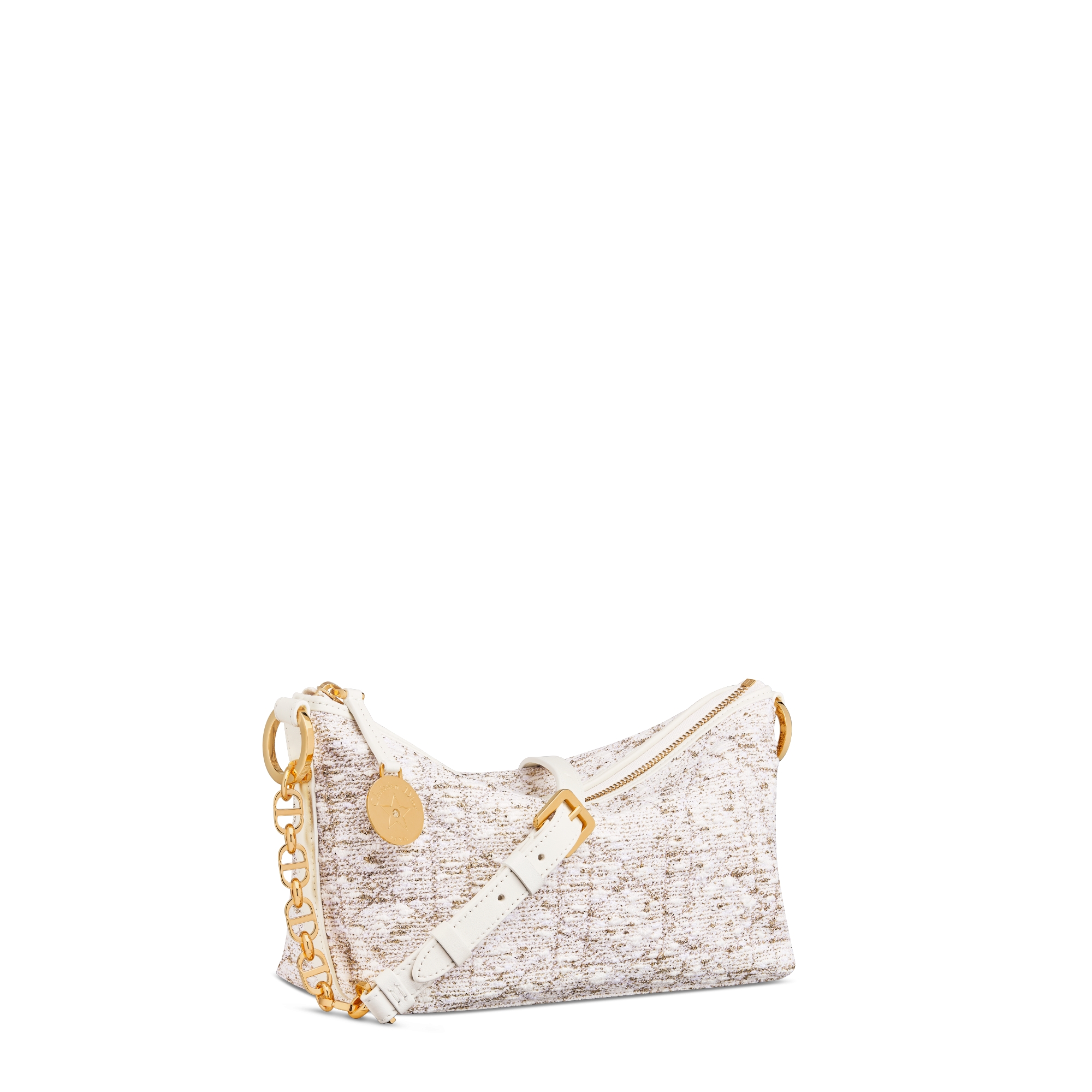 Dior Or Diorstar Hobo Bag with Chain White Tweed with Cannage Motif in ...