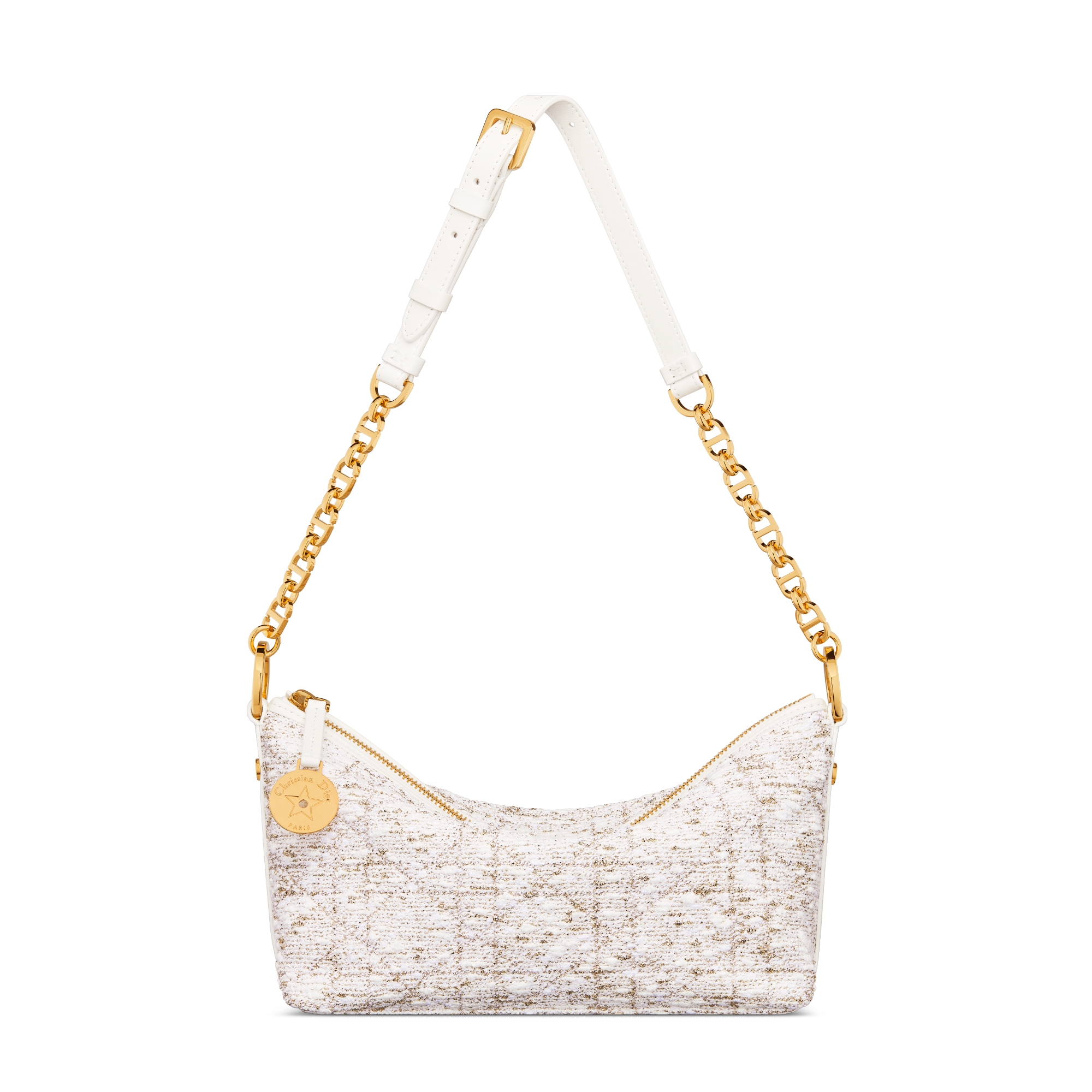Dior Or Diorstar Hobo Bag with Chain White Tweed with Cannage Motif in ...