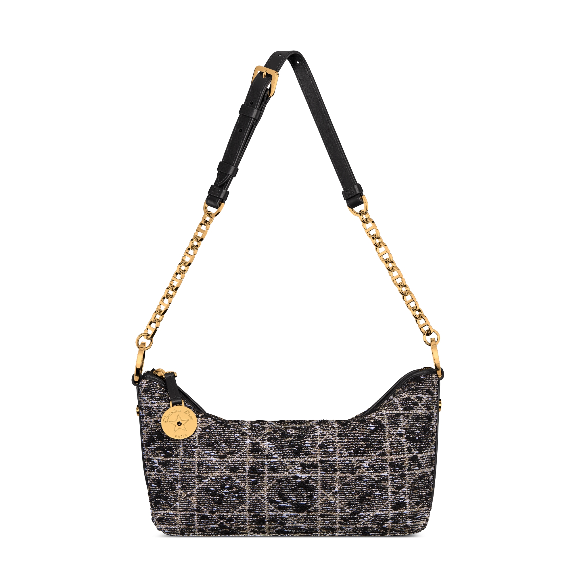 Diorstar Hobo Bag with Chain Black Tweed with Cannage Motif in Gold ...