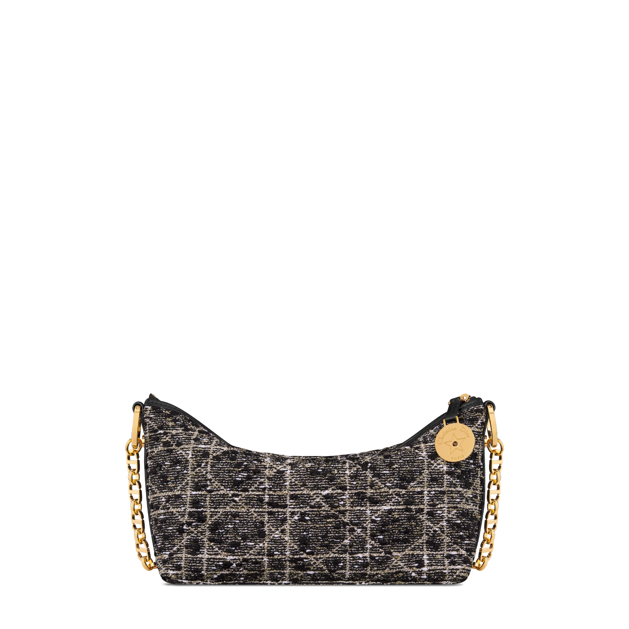 Diorstar Hobo Bag with Chain Black Tweed with Cannage Motif in Gold ...