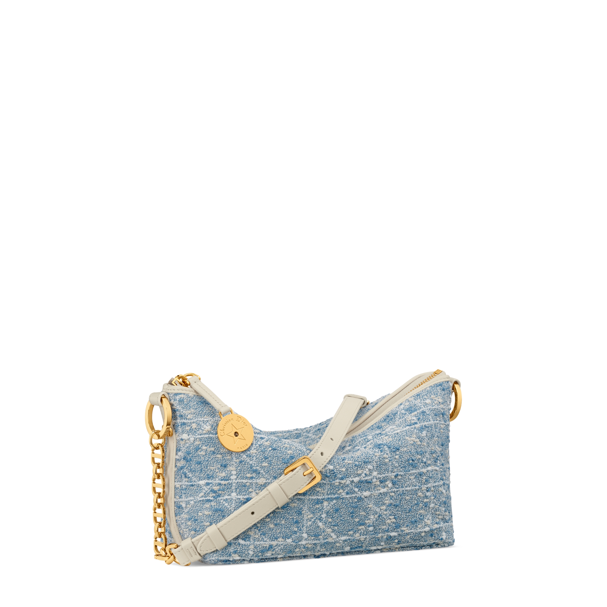 Diorstar Hobo Bag with Chain Celestial Blue Tweed with White Cannage ...