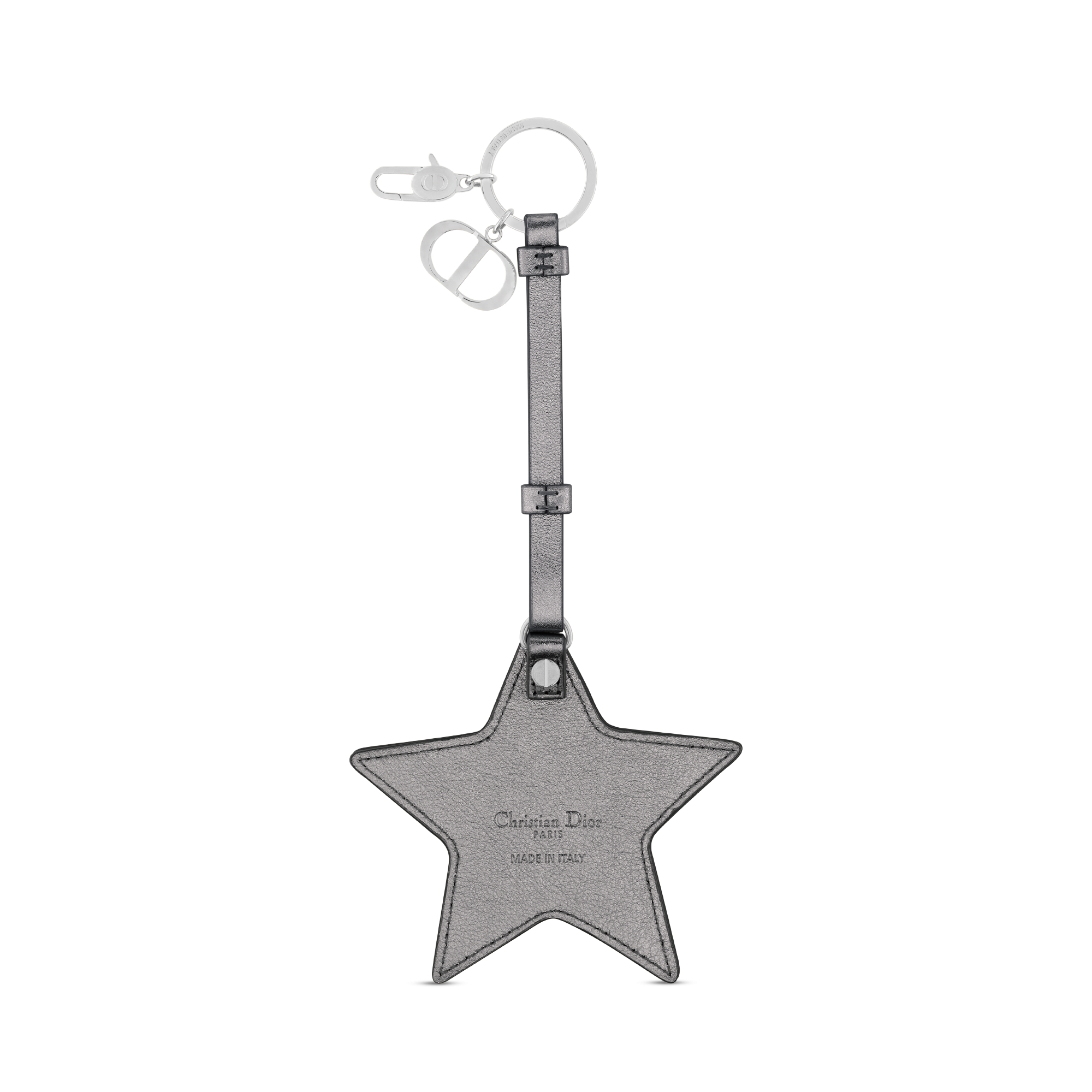Star Key Ring with Mirror Metallic Silver-Tone Cannage Calfskin | DIOR