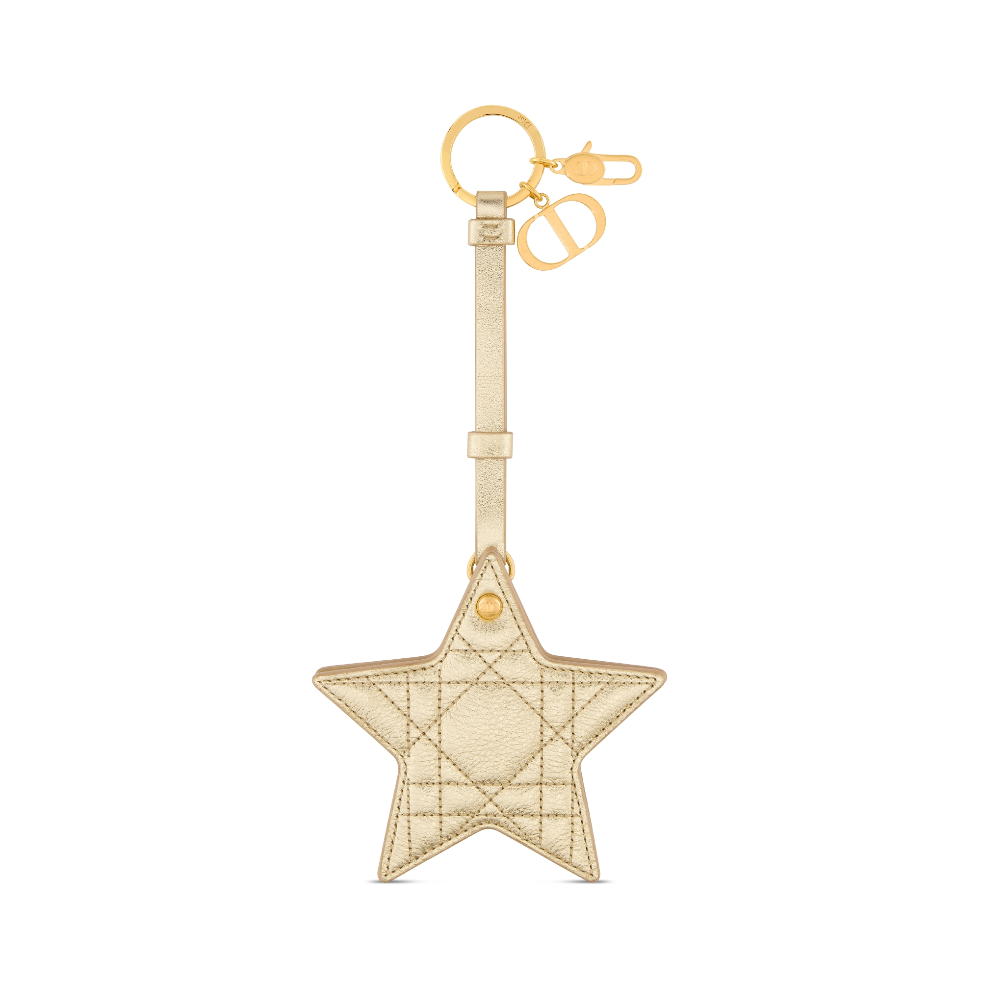 Star Key Ring with Mirror Metallic Gold-Tone Cannage Calfskin | DIOR