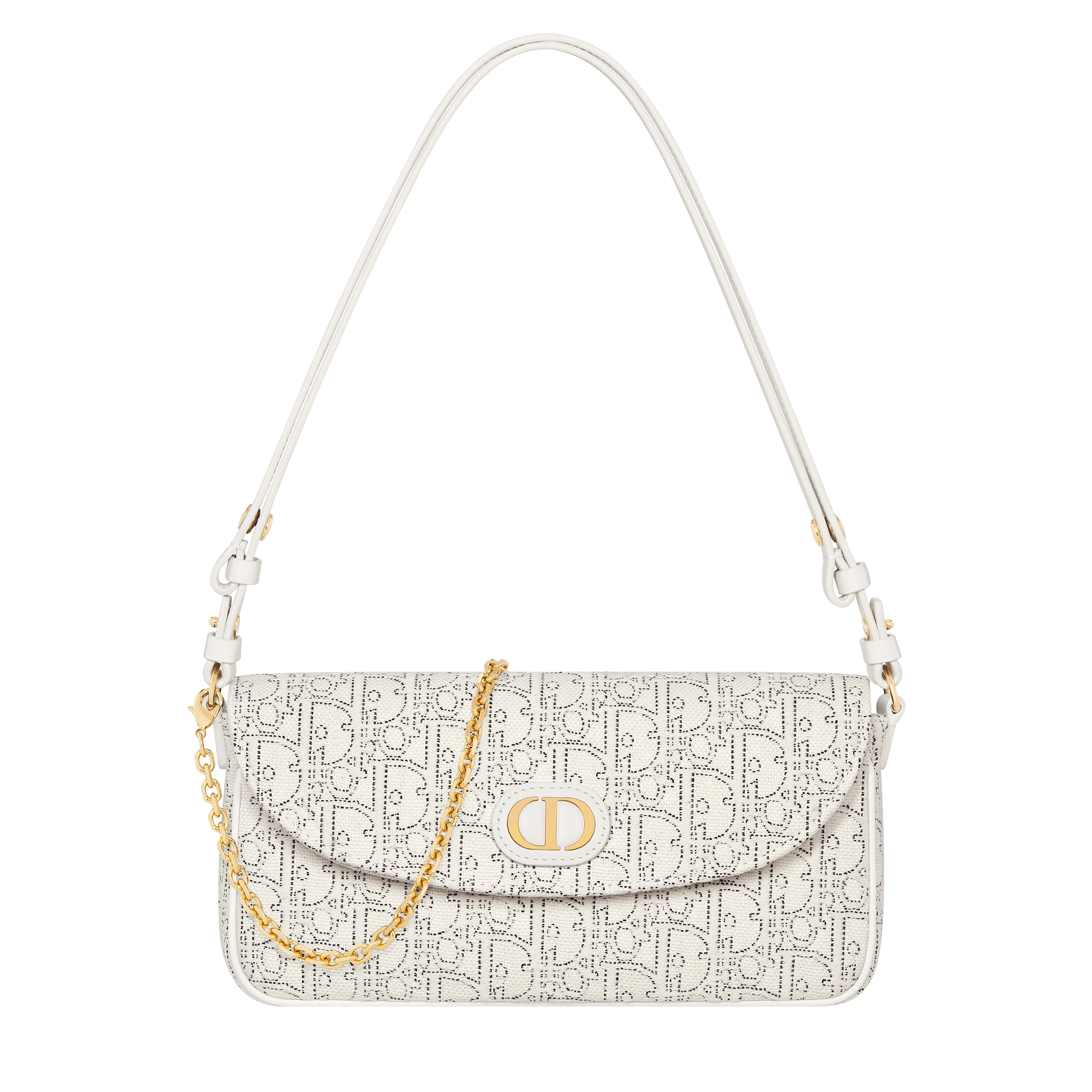 30 Montaigne D-Vine Pouch with Chain White Dior Oblique Jacquard with ...