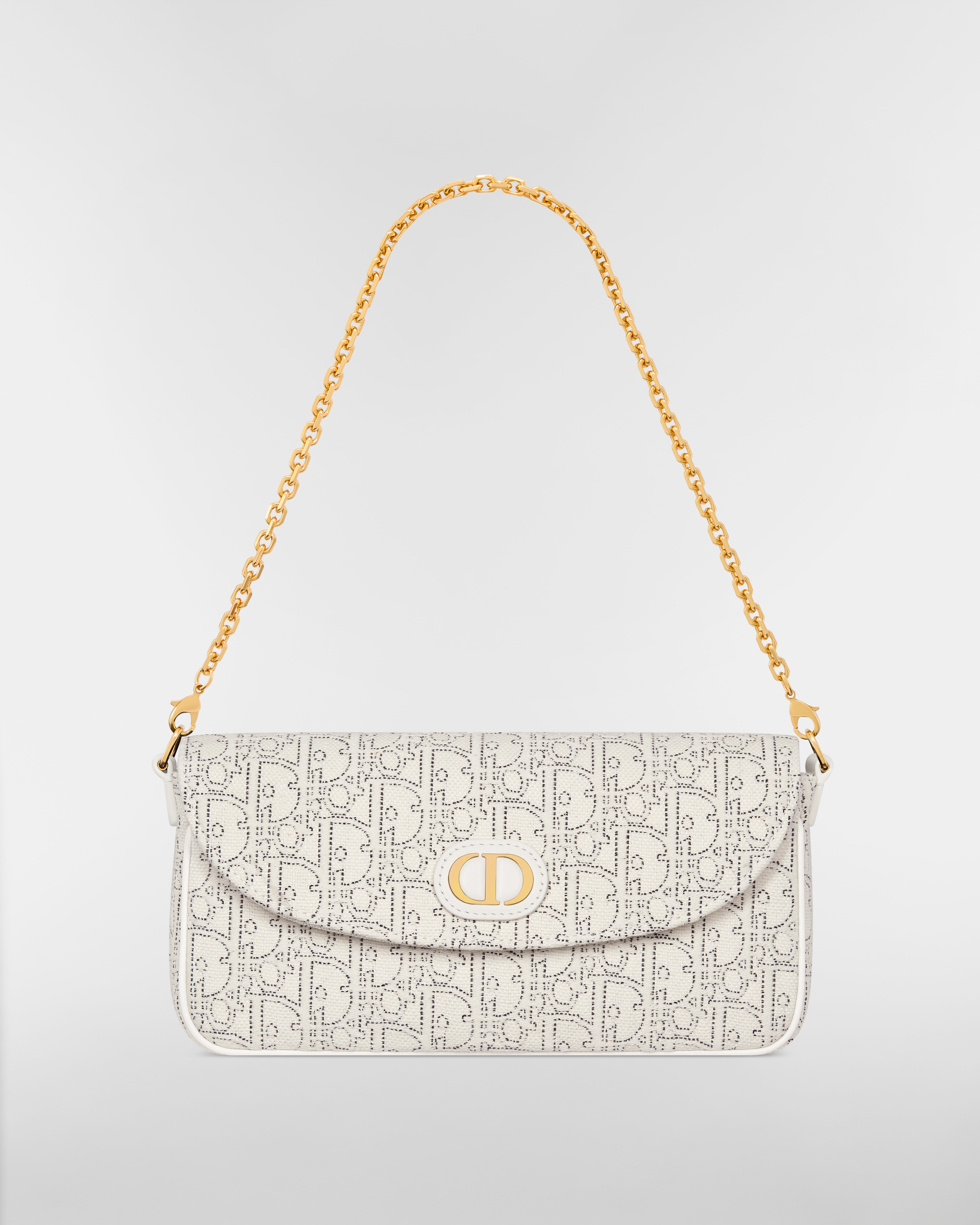 30 Montaigne D-Vine Pouch with Chain White Dior Oblique Jacquard with ...