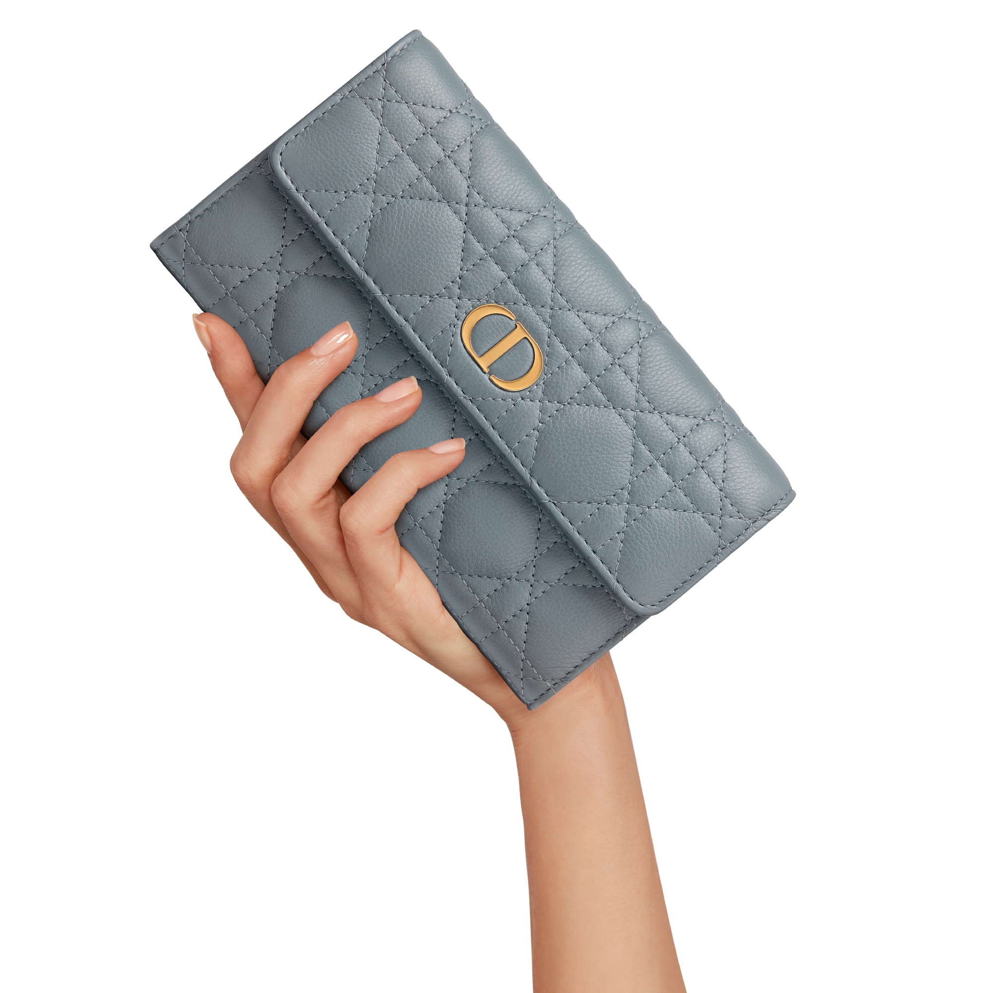 Dior Caro Orchid Long Wallet Cloud Blue Supple Cannage Calfskin | DIOR