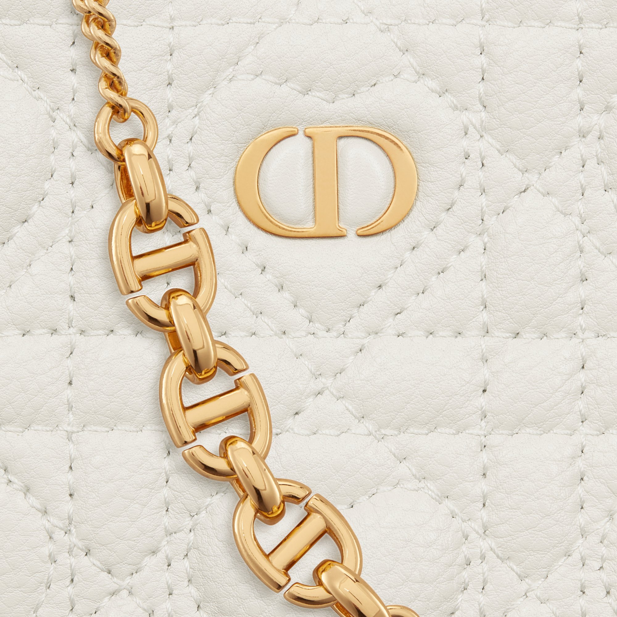 Dioramour Dior Caro Heart Pouch with Chain Latte Cannage Calfskin with ...