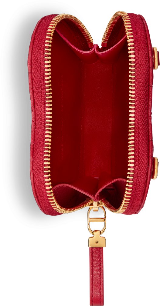 Dior Caro Heart Pouch with Chain Amaryllis Red Cannage Calfskin with ...