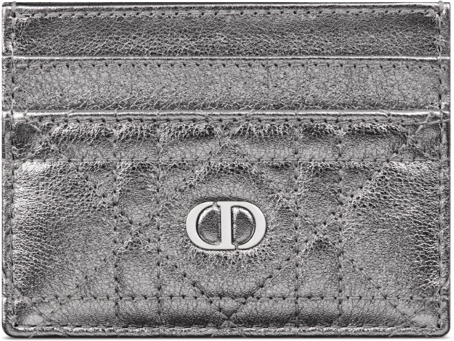Dior Caro Freesia Card Holder Metallic Silver-Tone Cannage Calfskin | DIOR