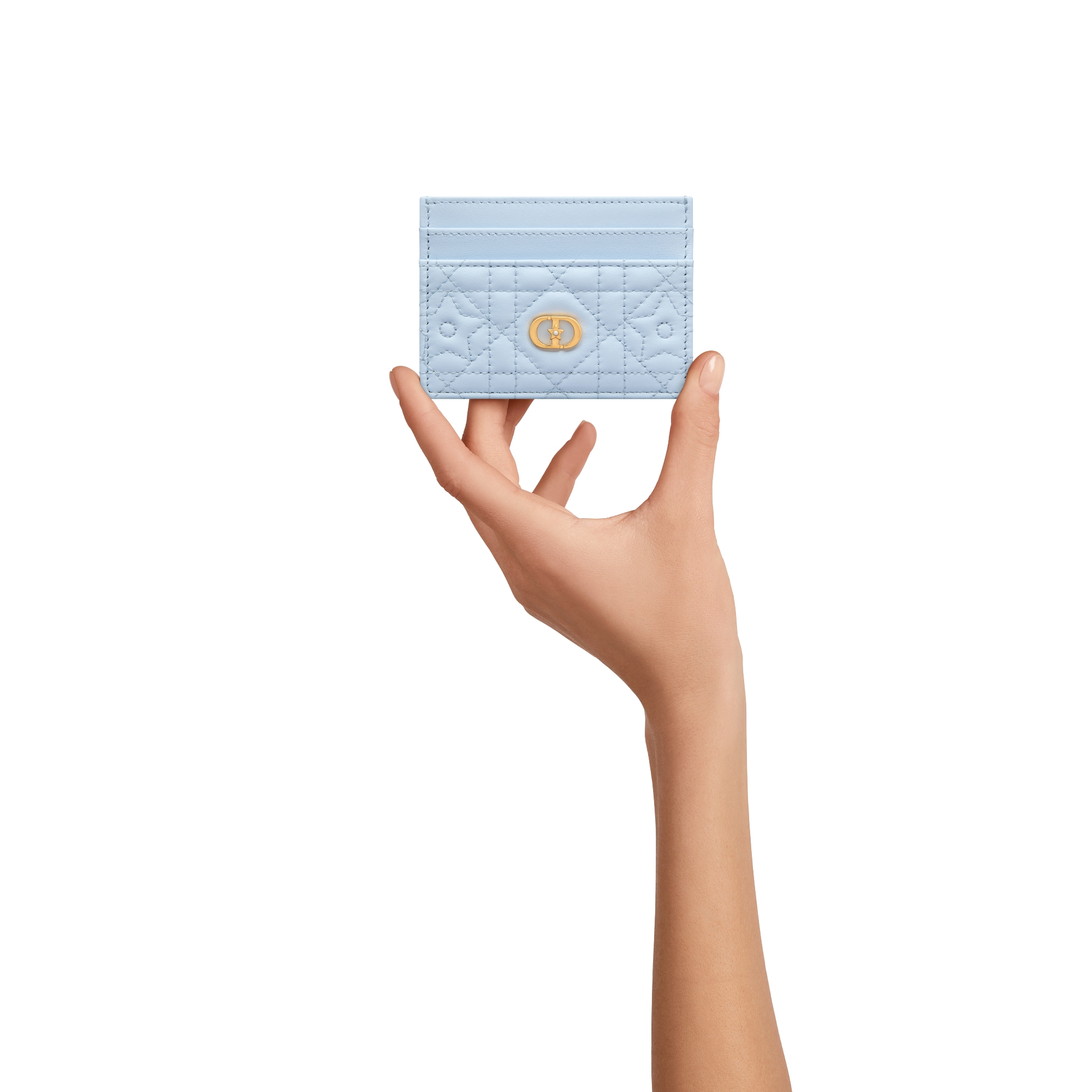 Dior Caro Freesia Card Holder Sky Blue Cannage Lambskin with Star Motif ...