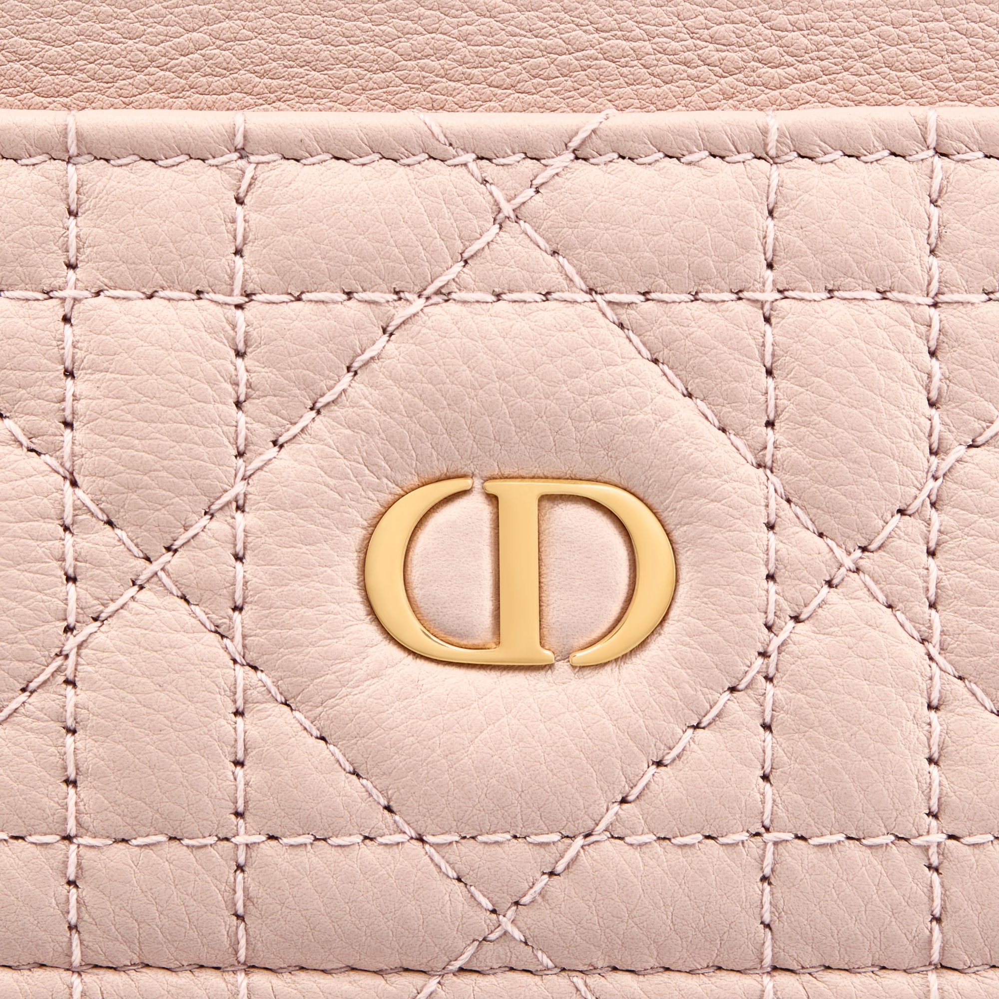 Dior Caro Freesia Card Holder Powder Pink Supple Cannage Calfskin | DIOR