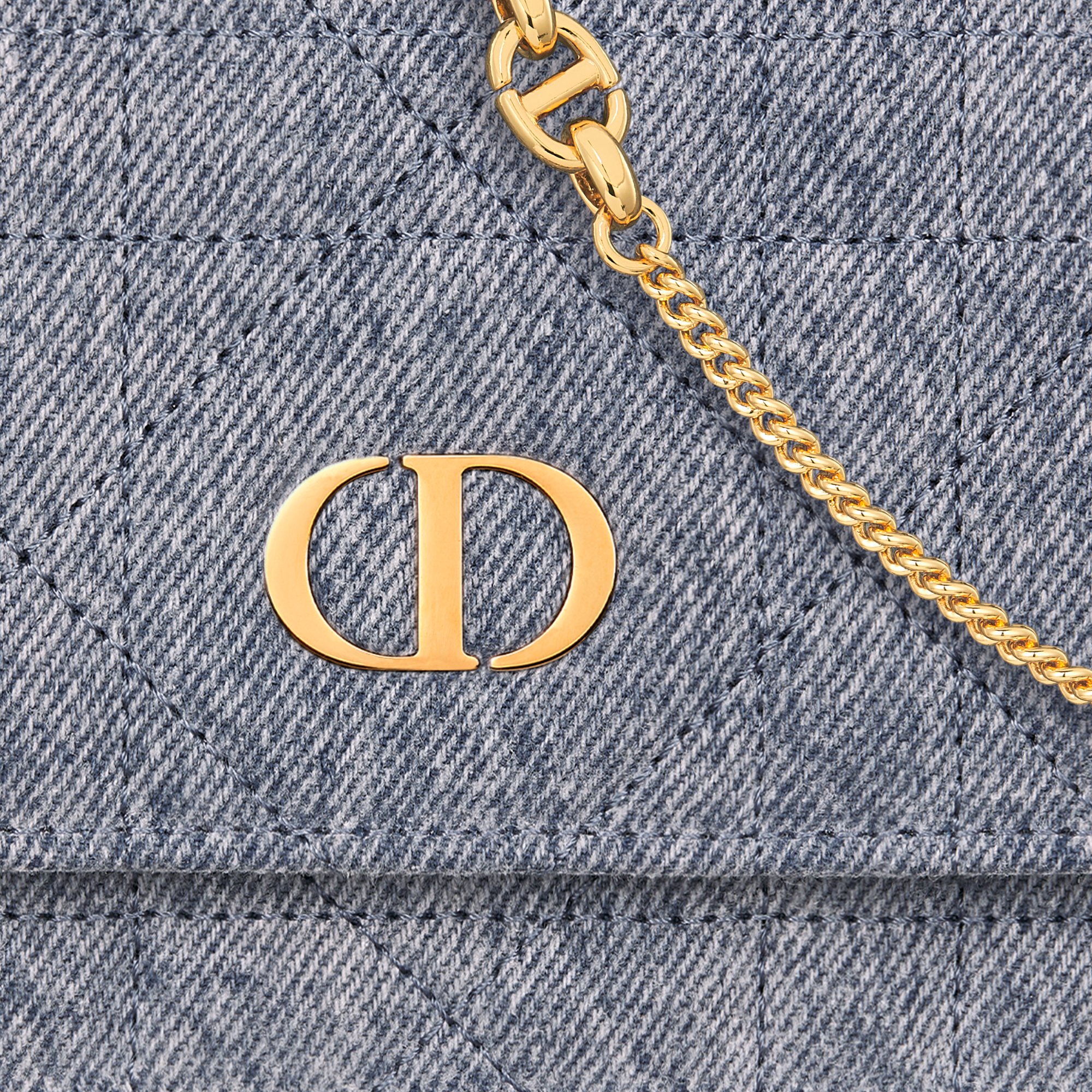 Dior Caro Pouch with Chain Blue Macrocannage Denim | DIOR