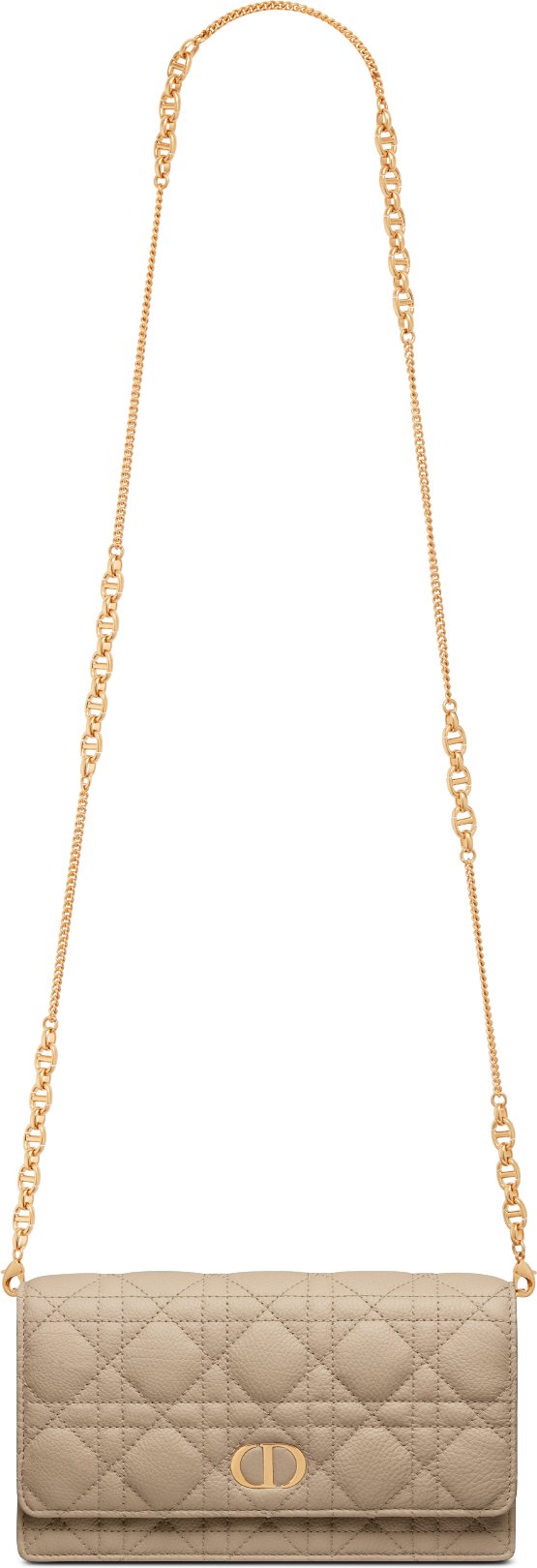Dior Caro Pouch with Chain Sand-Colored Supple Cannage Calfskin | DIOR