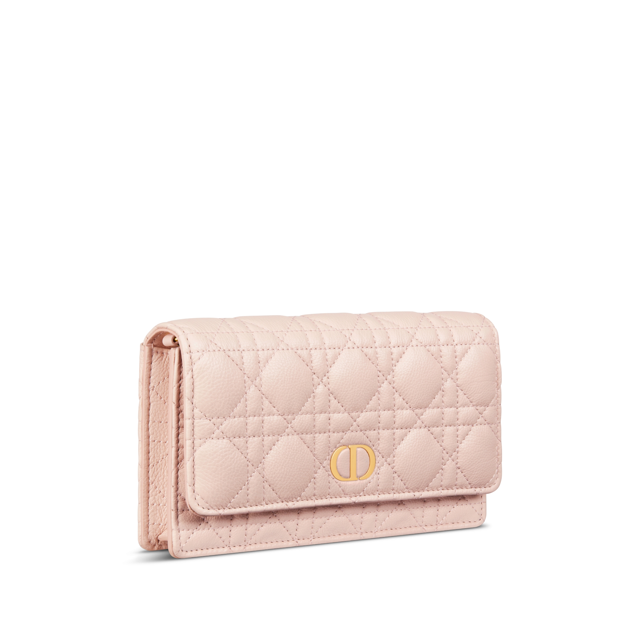 Dior Caro Pouch with Chain Powder Pink Supple Cannage Calfskin | DIOR
