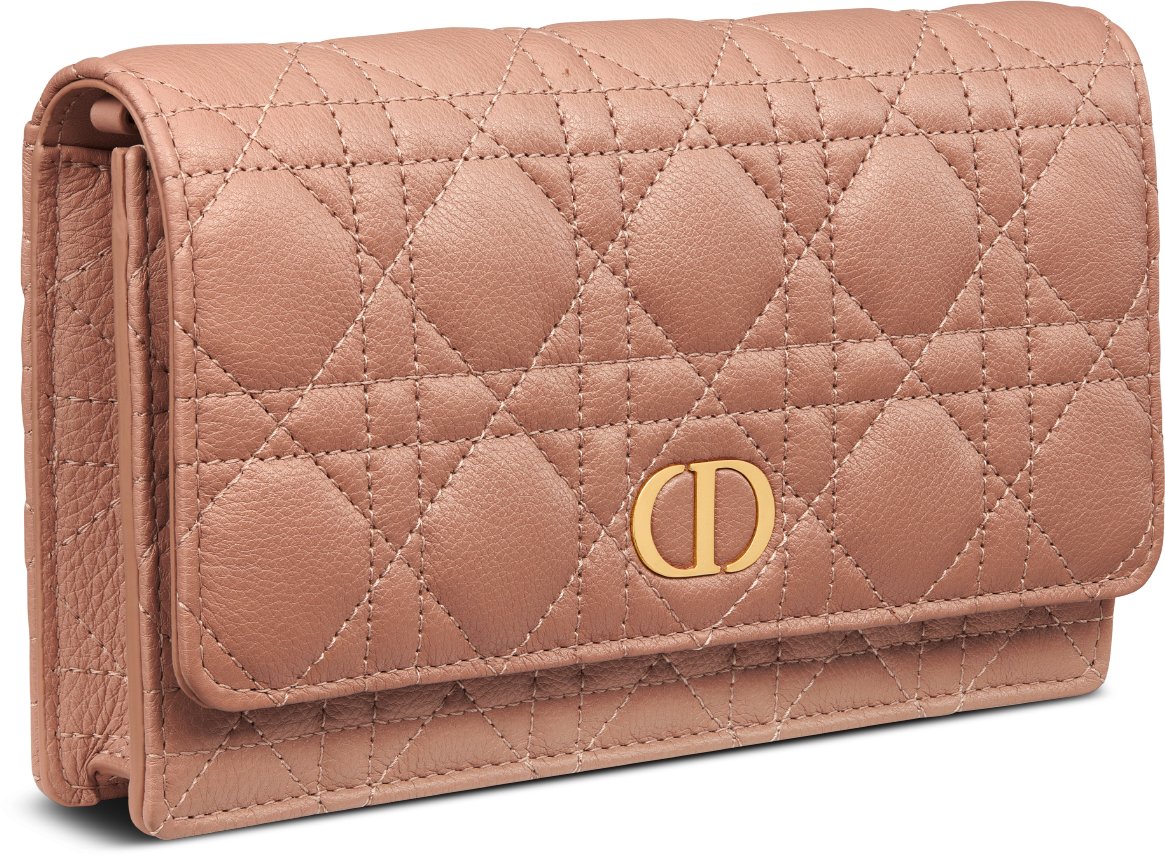 Dior Caro Pouch with Chain Rose des Vents Supple Cannage Calfskin | DIOR