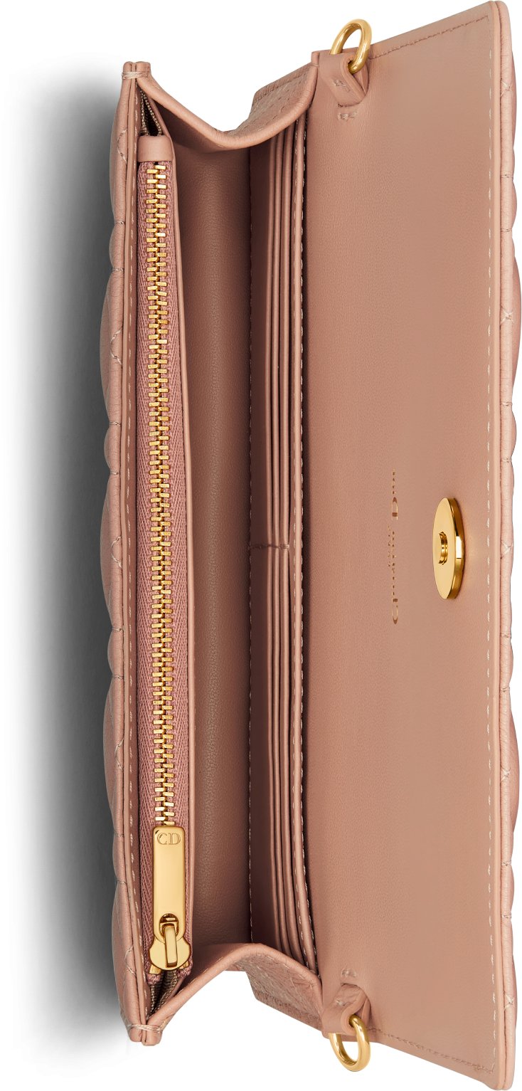 Dior Caro Pouch with Chain Rose des Vents Supple Cannage Calfskin | DIOR