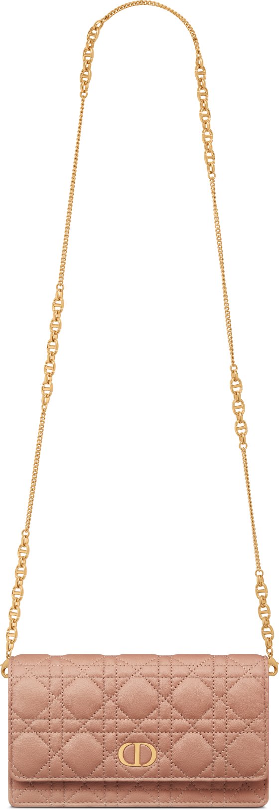 Dior Caro Pouch with Chain Rose des Vents Supple Cannage Calfskin | DIOR