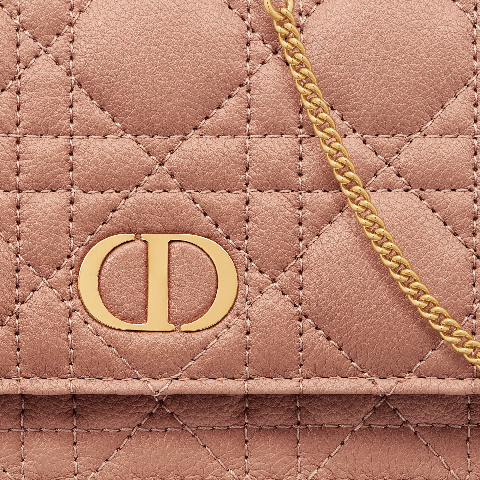 Dior Caro Pouch with Chain Rose des Vents Supple Cannage Calfskin | DIOR