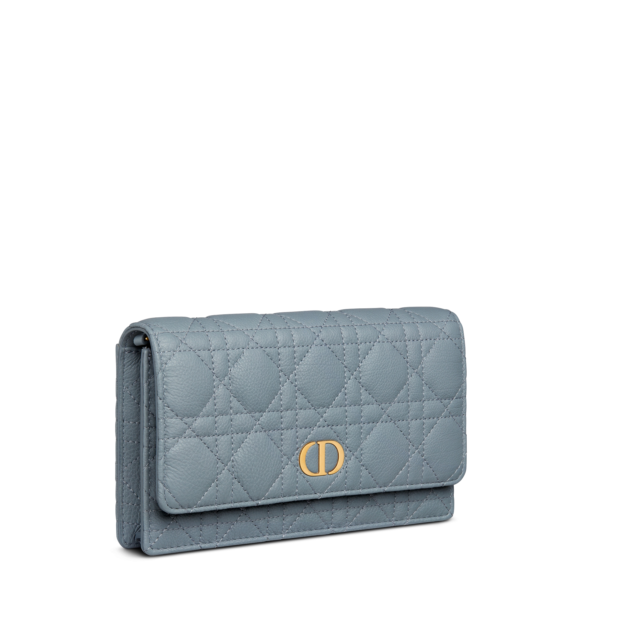 Dior Caro Pouch with Chain Cloud Blue Supple Cannage Calfskin | DIOR