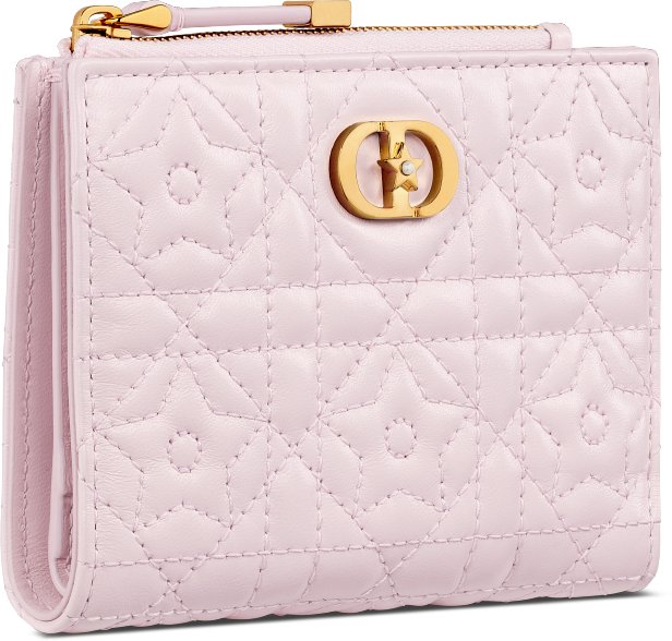 Dior Caro Dahlia Wallet Pale Pink Cannage Lambskin with Star Motif | DIOR