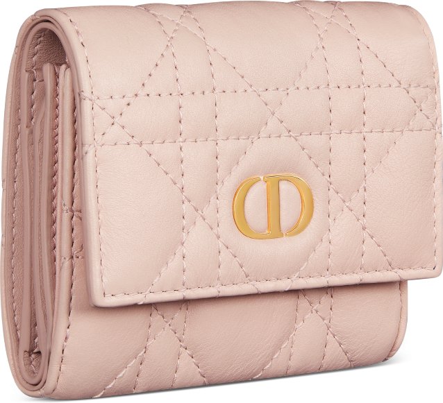 Dior Caro Hibiscus Wallet Powder Pink Supple Cannage Calfskin | DIOR