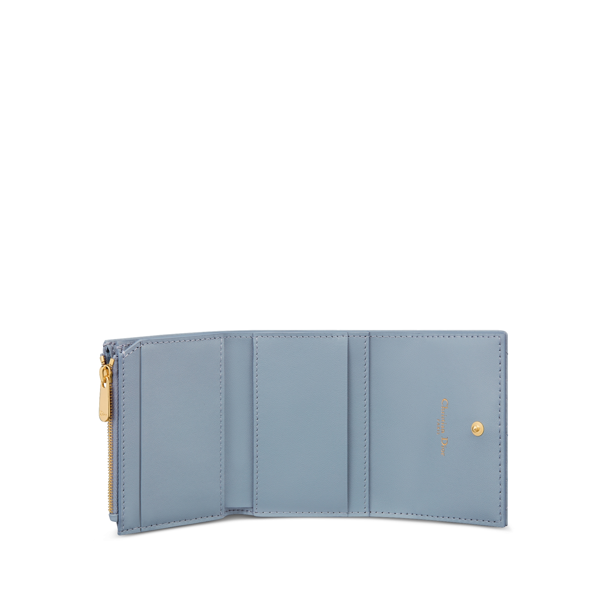 Dior Caro Hibiscus Wallet Cloud Blue Supple Cannage Calfskin | DIOR