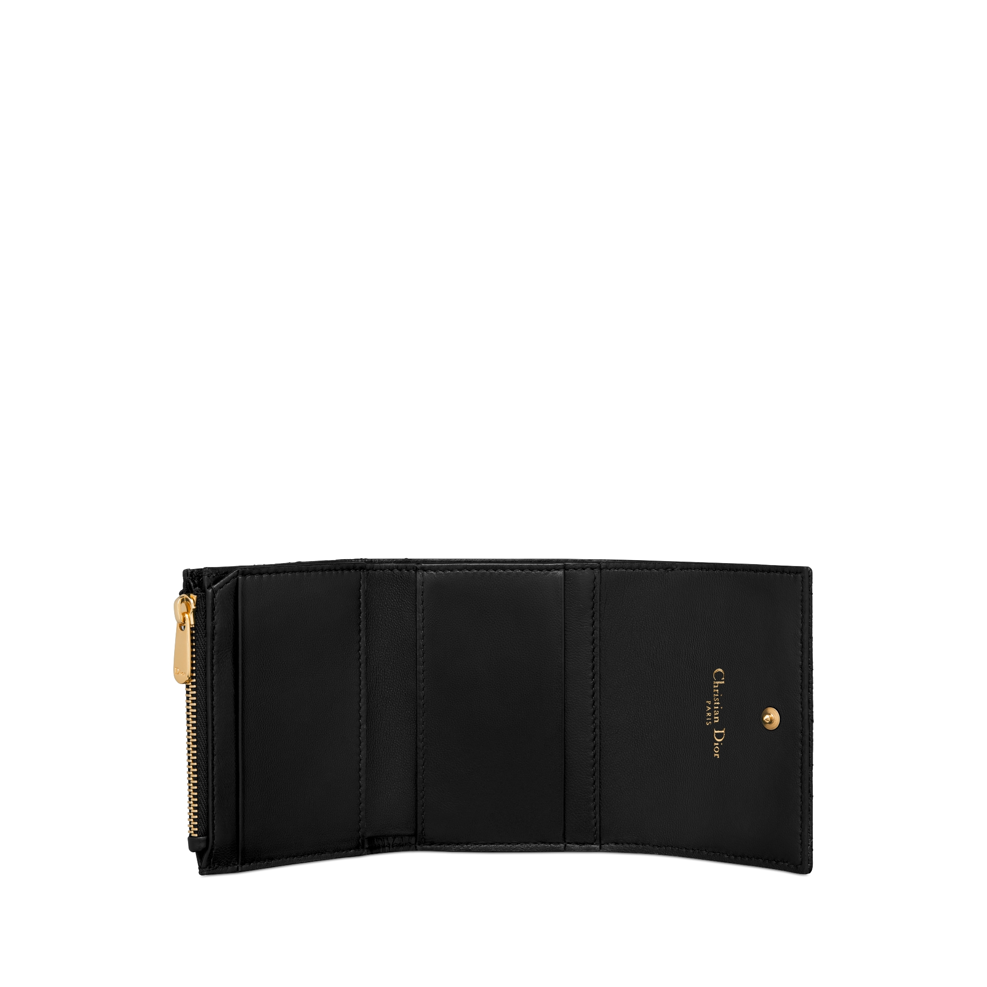 Dior Caro Hibiscus Wallet Black Supple Cannage Calfskin | DIOR