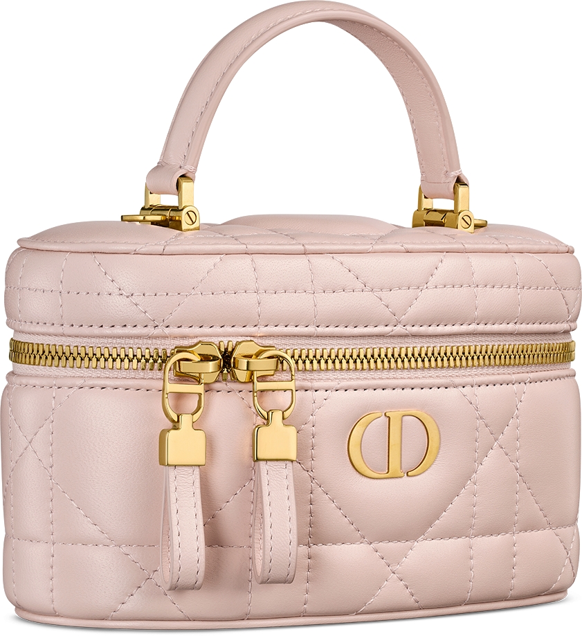 Dior Caro Mini Vanity Case Powder Pink Macrocannage Lambskin | DIOR