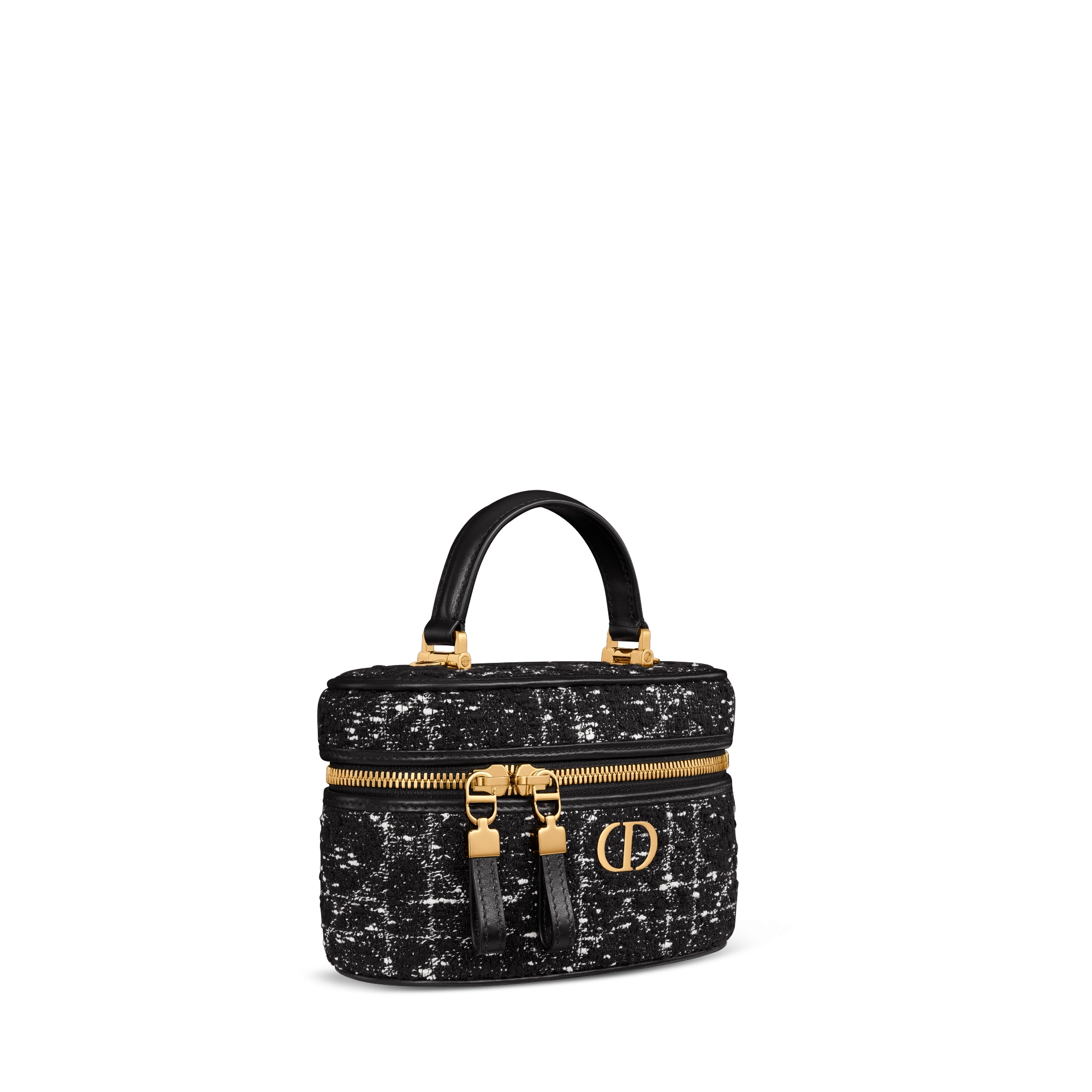 Dior Caro Mini Vanity Case Black Tweed with White Cannage Motif | DIOR
