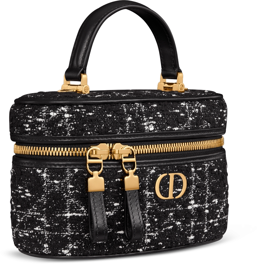 Dior Caro Mini Vanity Case Black Cannage Tweed Embroidery | DIOR