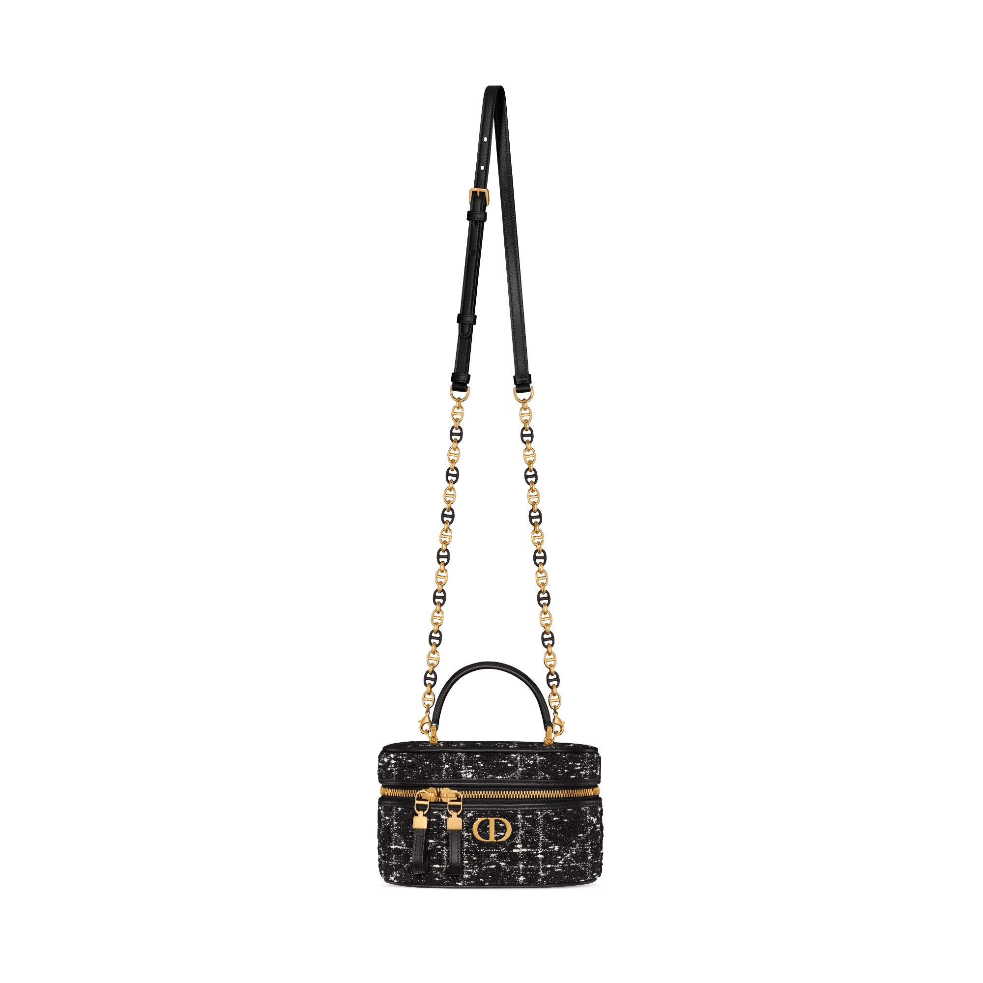 Dior Caro Mini Vanity Case Black Tweed with White Cannage Motif | DIOR