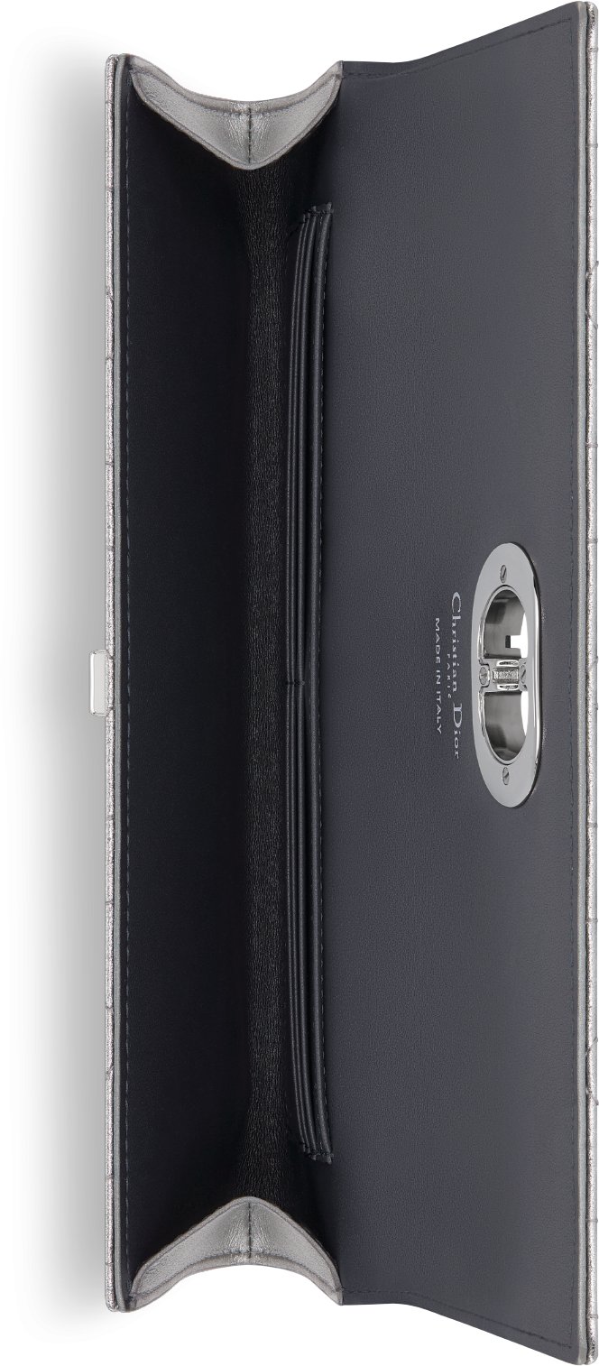 Miss Caro Top Handle Pouch Metallic Silver-Tone Macrocannage Calfskin ...